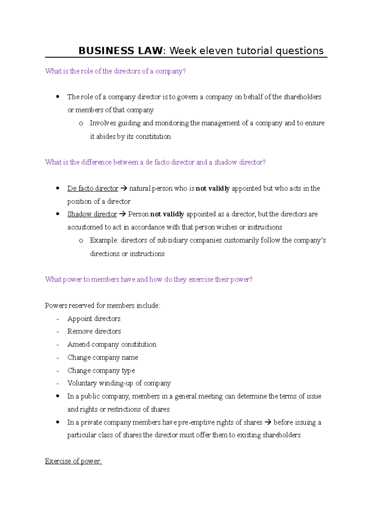 Clawweek 11tute - Week 11 tutorial - BUSINESS LAW : Week eleven ...