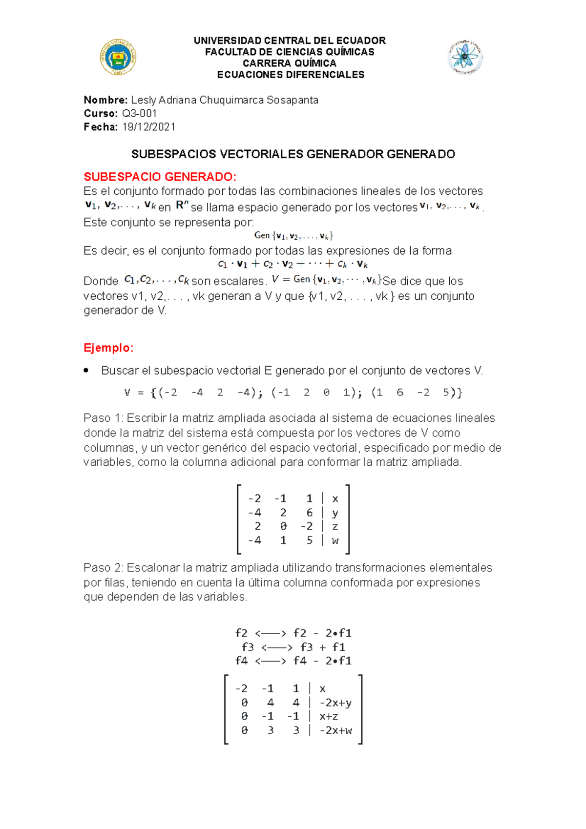 Subespacios Vectoriales Generador Generado - UNIVERSIDAD CENTRAL DEL ...