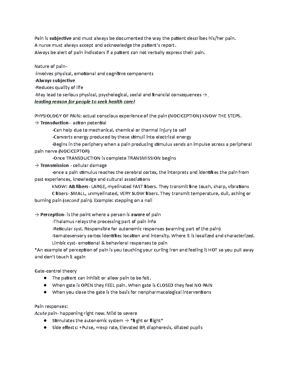 Pain - Health care concepts - Pain is subjective and must always be ...