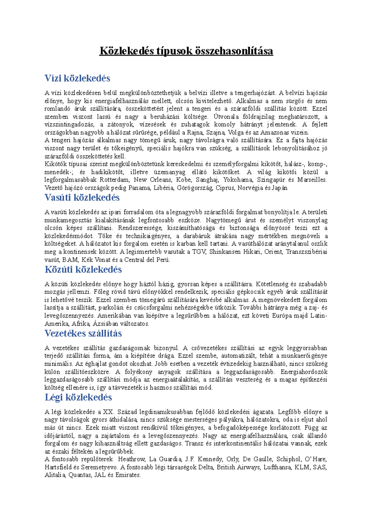 Közlekedés típusok összehasonlítása - Közlekedés típusok ...