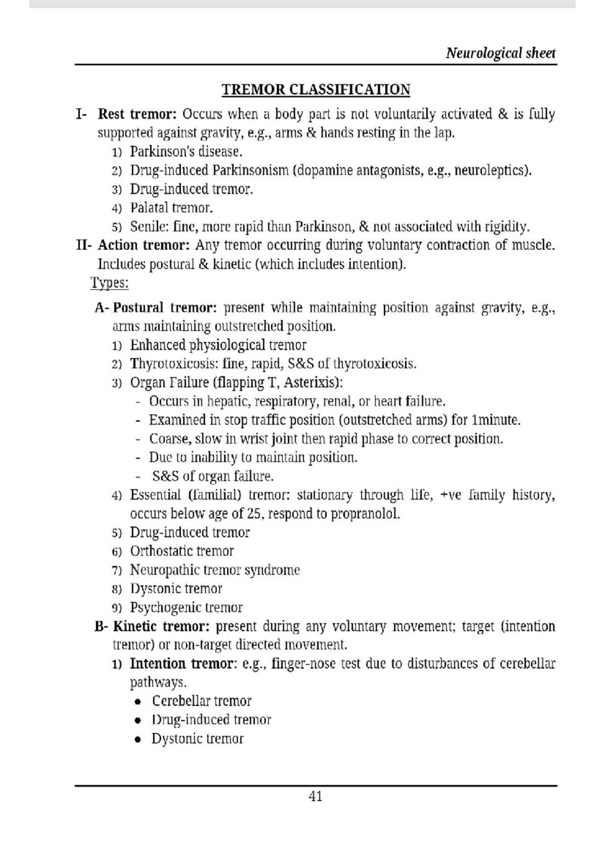 Tremor classification - central nervous system - Studocu