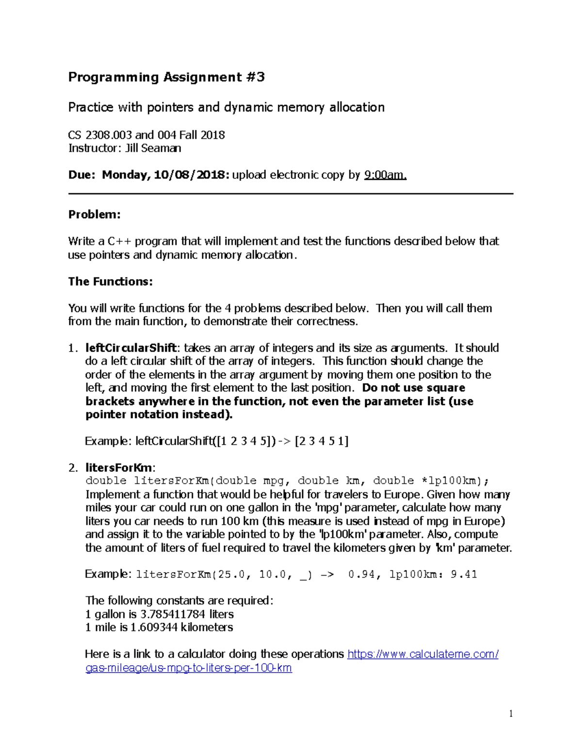 Assignment 3 Cs 2308 Programming Assignment Practice With Pointers And Dynamic Memory