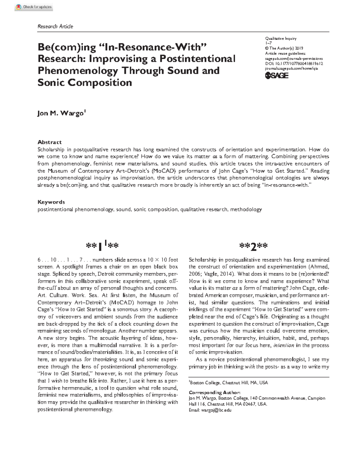 Be com ing In Resonance With Research Im - doi/10.1177/ Qualitative ...