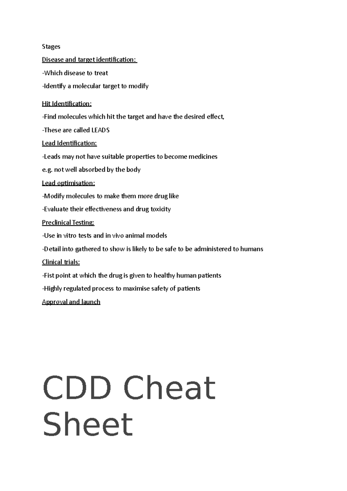 CDD Stages - Stages Disease and target identification: disease to treat ...