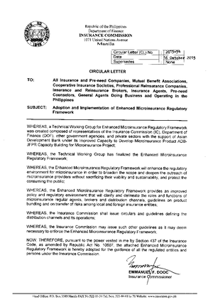 CL2015 58- Assumption OF Regulation AND Supervision OF - TO Republic of ...