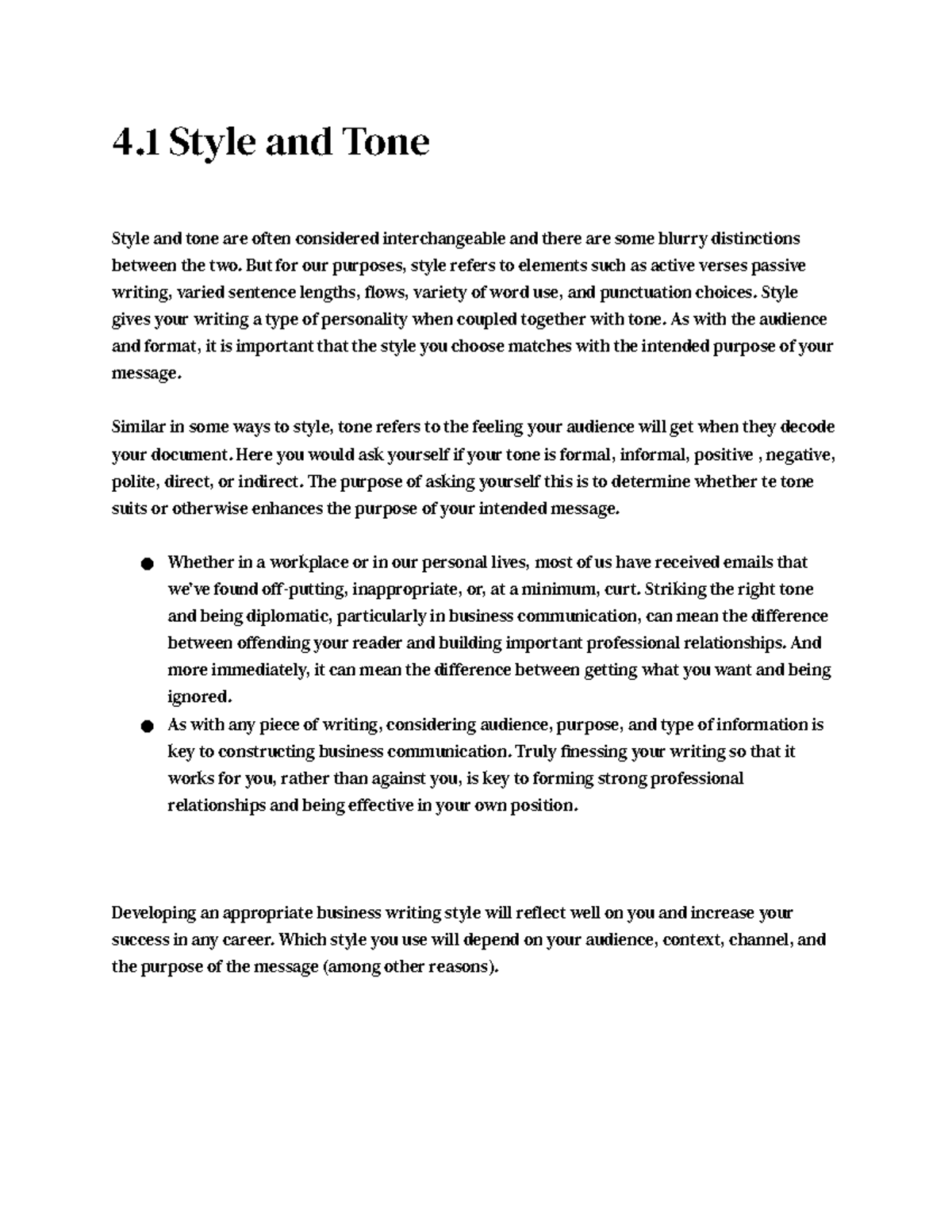 Unit 4.1 writing - 4 Style and Tone Style and tone are often considered ...