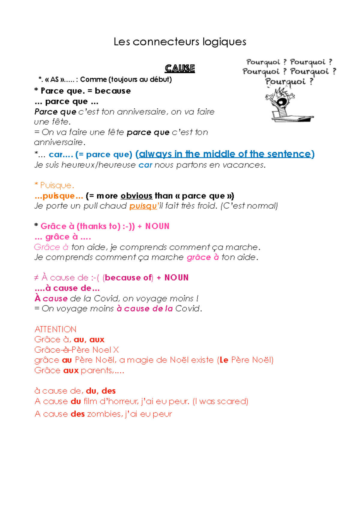 Cause consequence A2:B1 - Les connecteurs logiques CAUSE Parce que ...