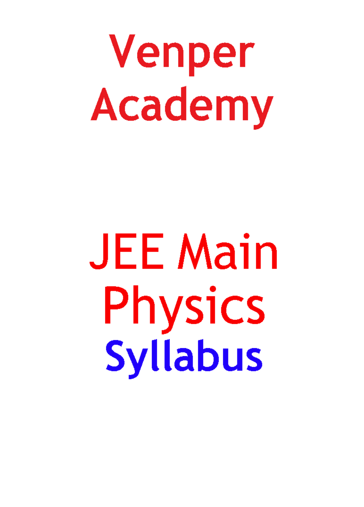 JEE Main Physics Syllabus Topics - Venper Academy JEE Main Physics ...