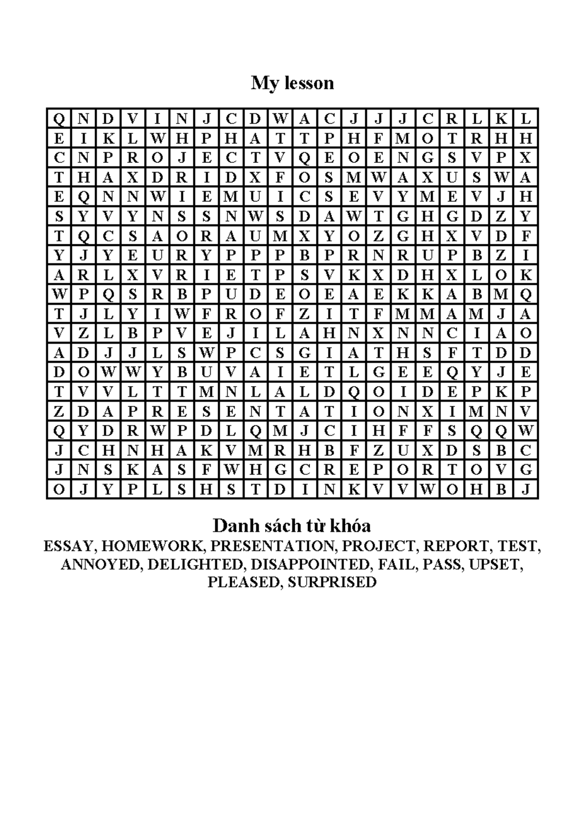 My lesson 3 - Game nhớ từ - My lesson Q N D V I N J C D W A C J J J C R ...
