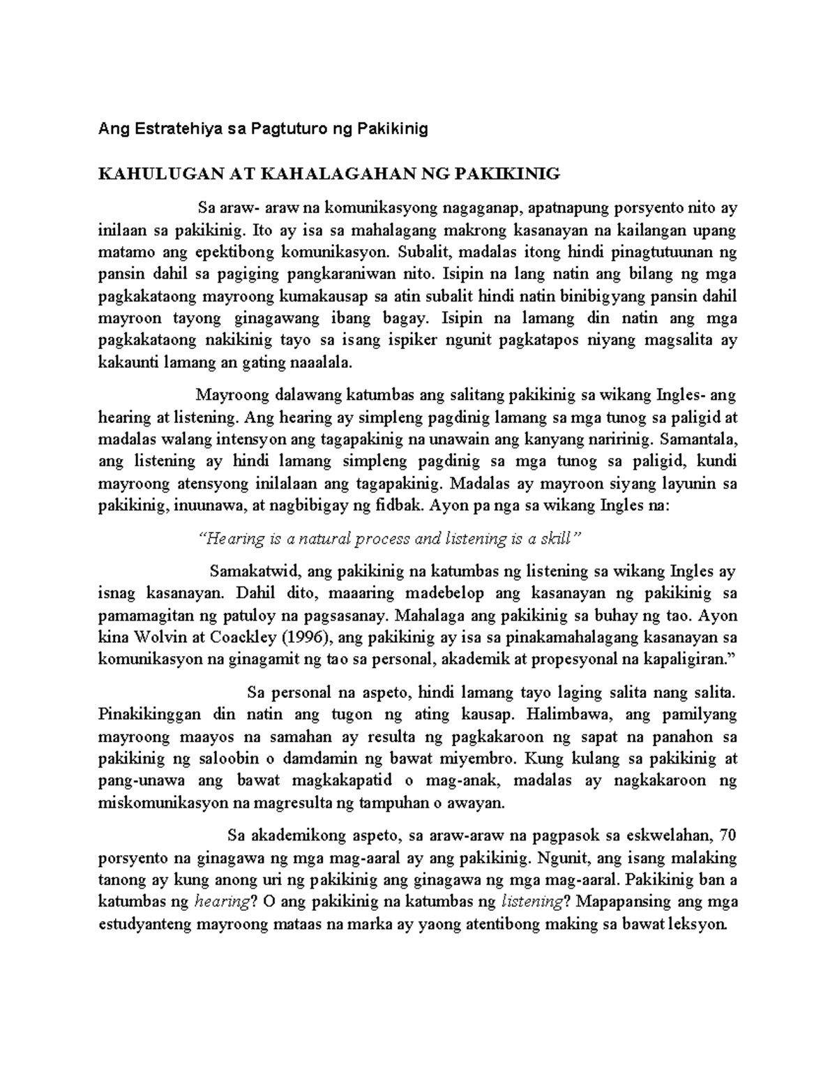 Ang Estratehiya sa Pagtuturo ng Pakikinig - Ang Estratehiya sa ...