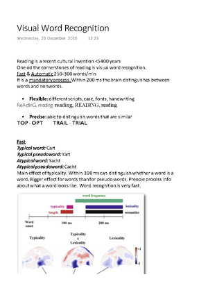 C82COG Language - Notes - Lecture 1 – Visual Word Recognition ...