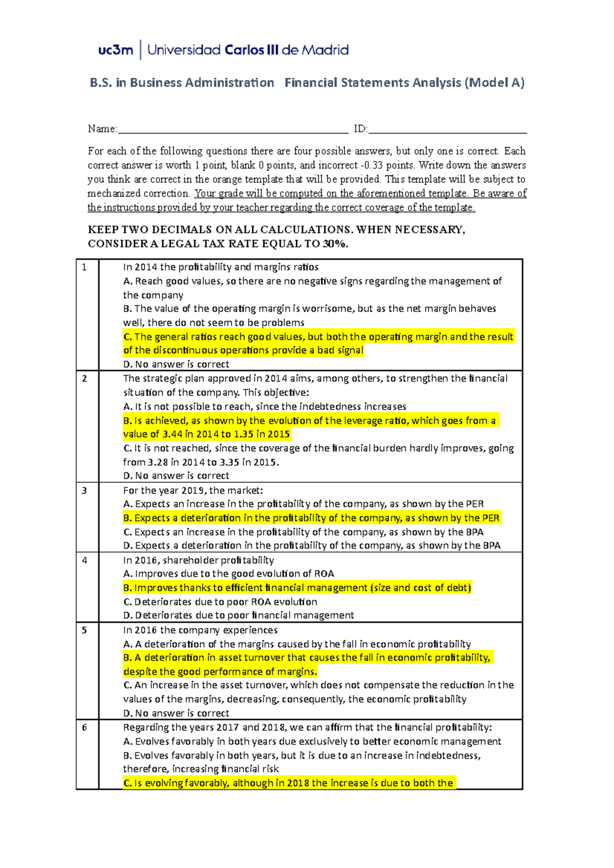 Mock exam - Final - mock - B. in Business Administration Financial ...