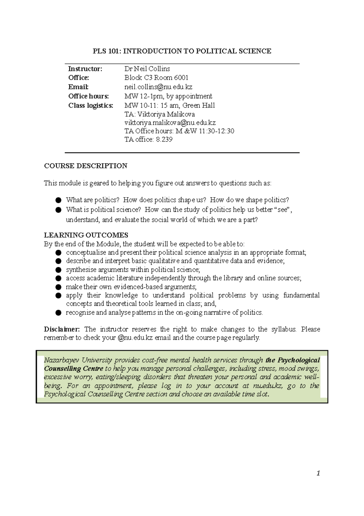 S Political Science - ... - PLS 101: INTRODUCTION TO POLITICAL SCIENCE ...