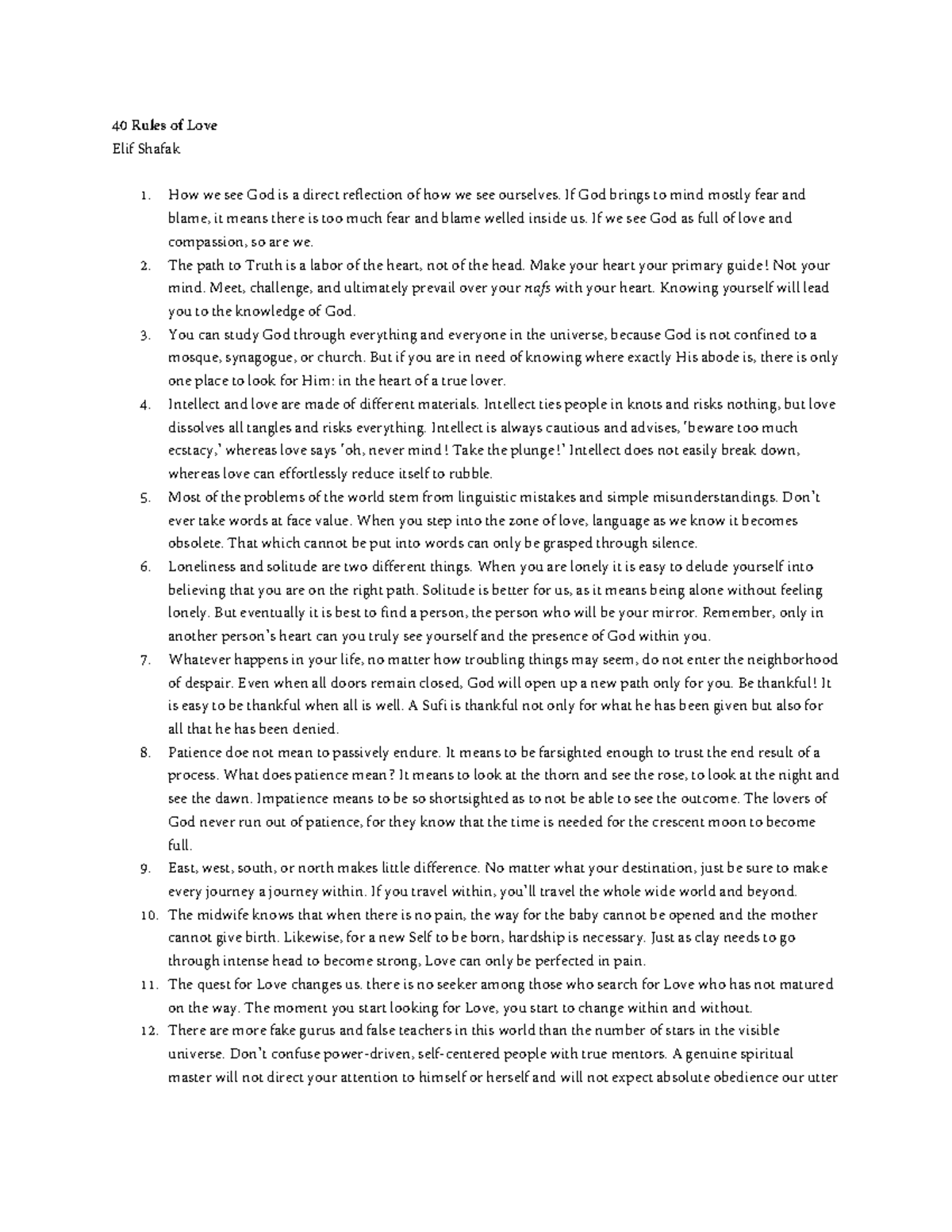 40 rules of love list - 40 Rules of Love Elif Shafak How we see God is ...