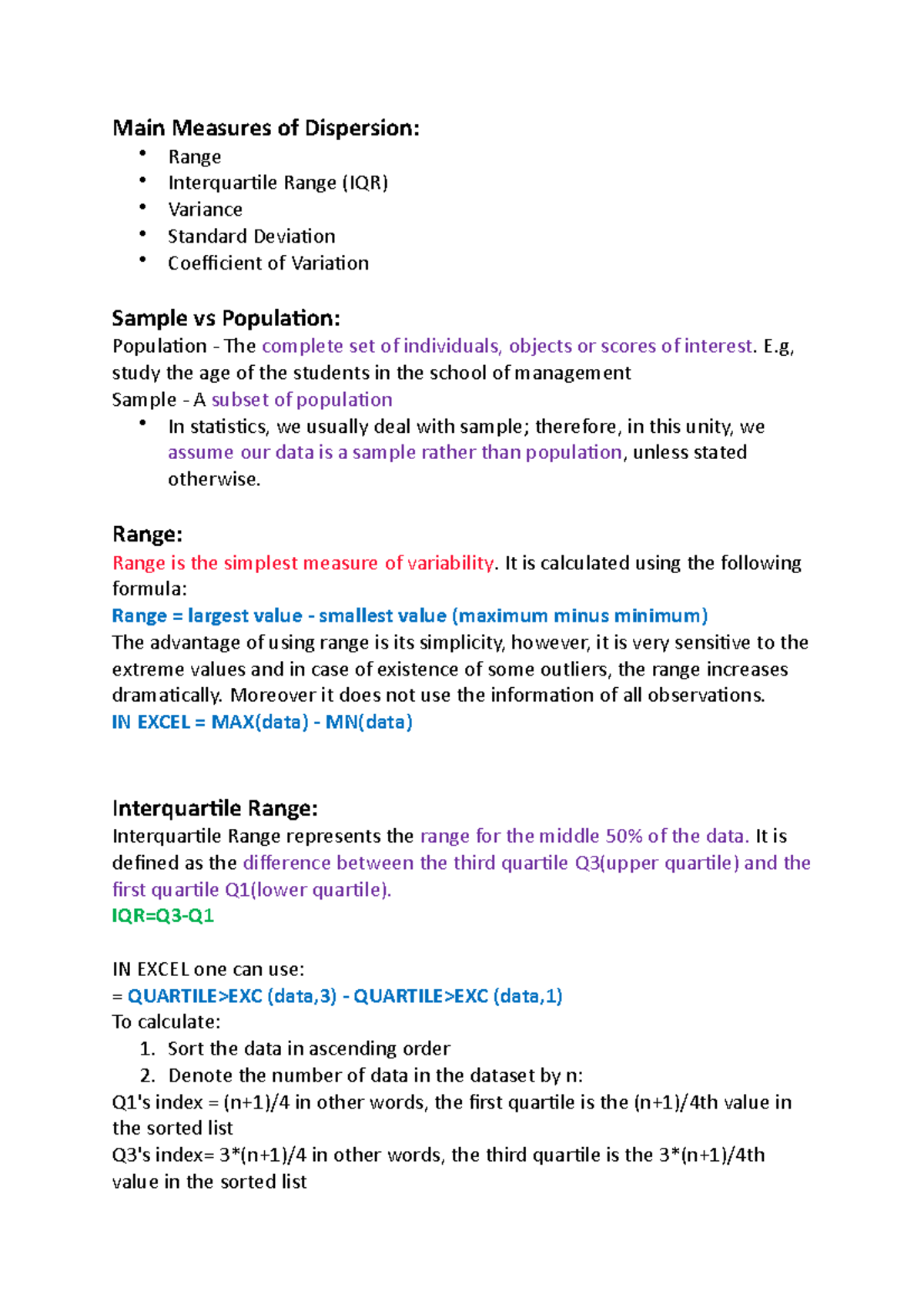 Main Measures of Dispersion - E, study the age of the students in the ...