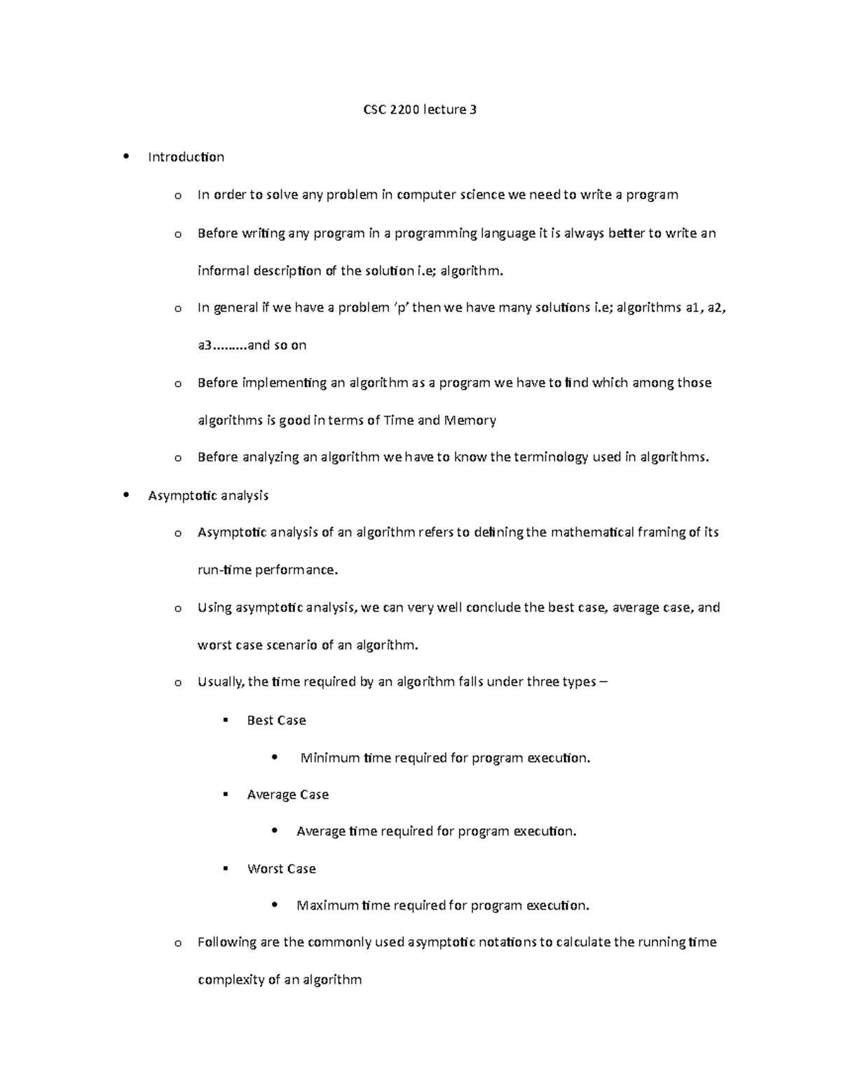 CSC 2200 lecture 3 - CSC 2200 lecture 3 Introduction o In order to ...