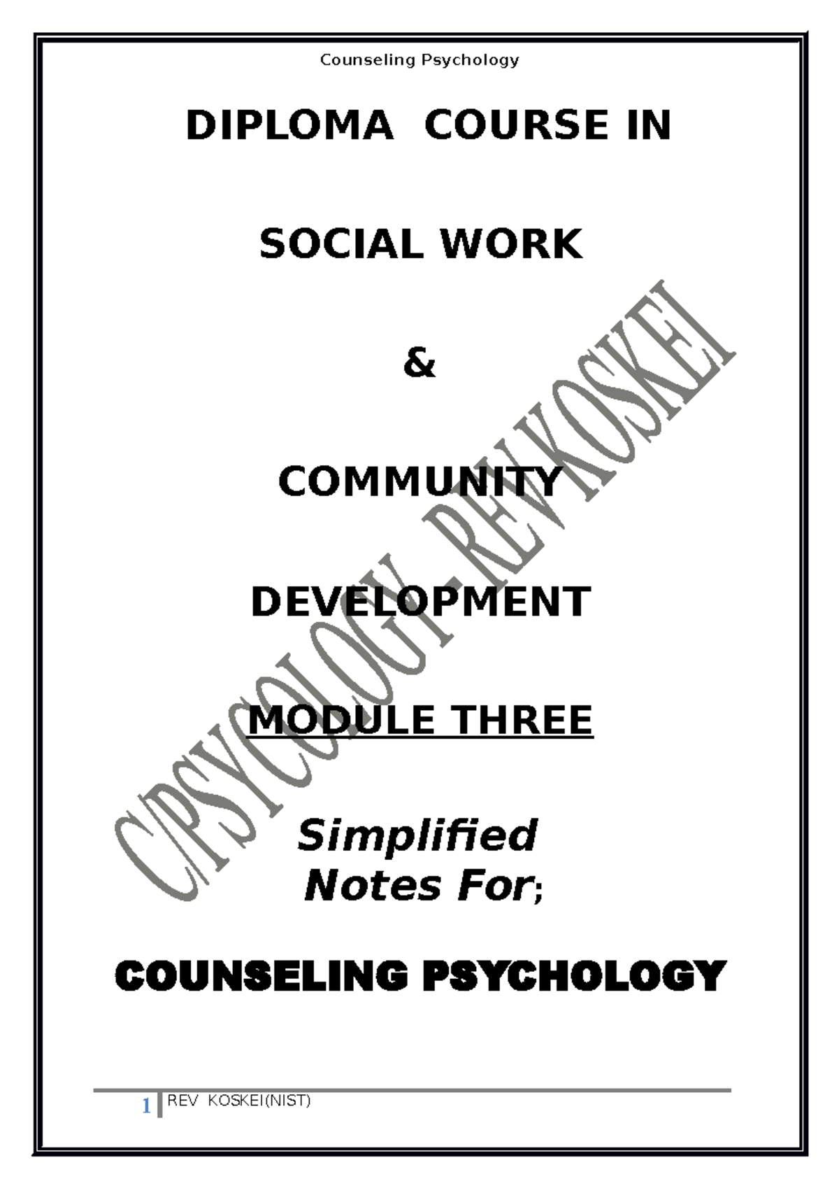 Counceling Notes - DIPLOMA COURSE IN SOCIAL WORK & COMMUNITY ...