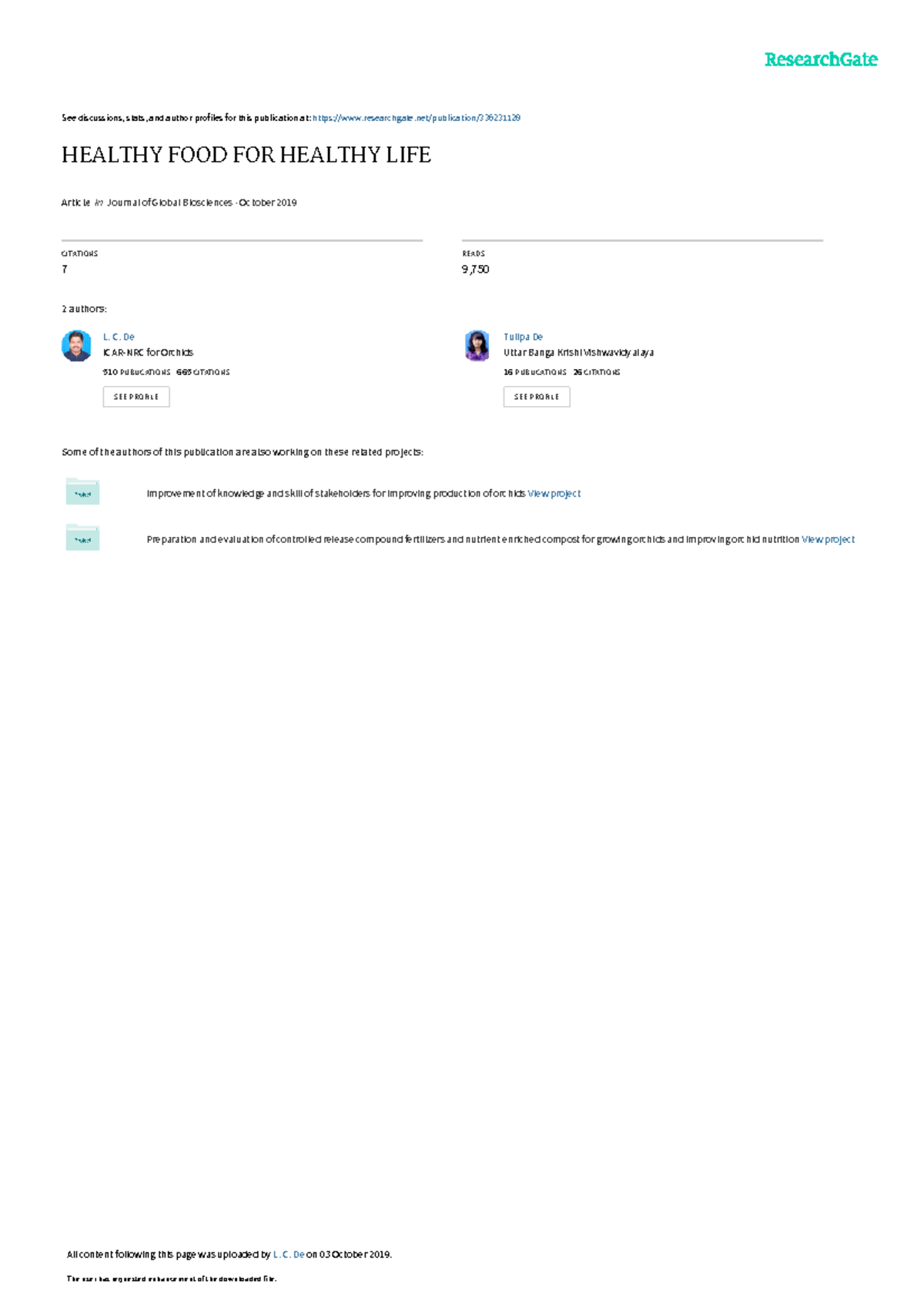 Healthy Foodfor Healthy Life - See discussions, stats, and author ...