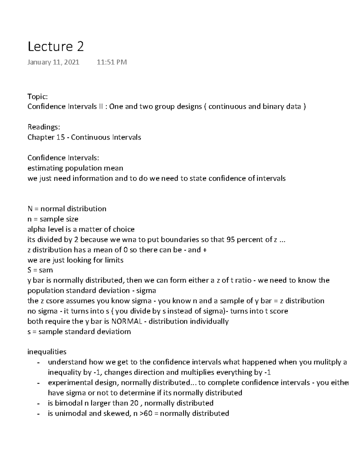 Lecture 2 PSY202 - Topic: Confidence Intervals II : One and two group ...