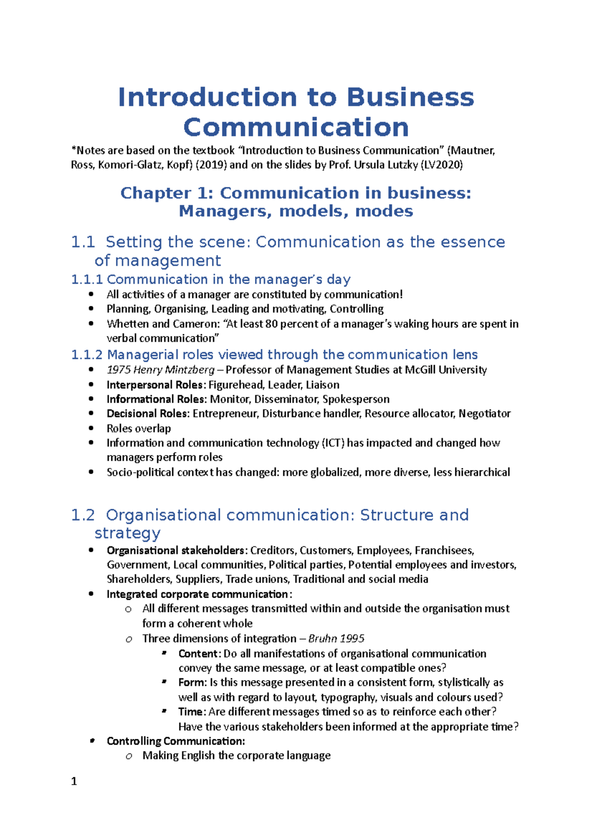 Introduction to Business Communication - Ursula Lutzky (LV2020) Chapter ...