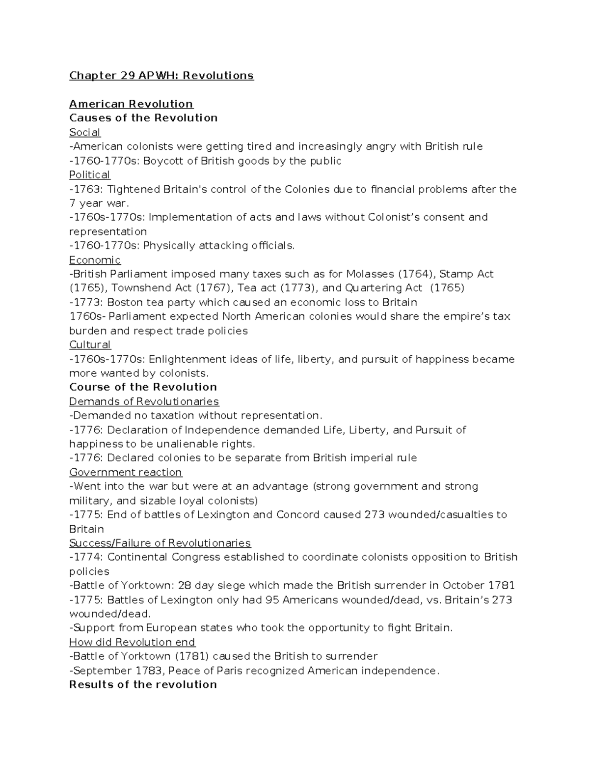 Chapter 29 Notes on American, Haitian, French Revolutions - Chapter 29 ...