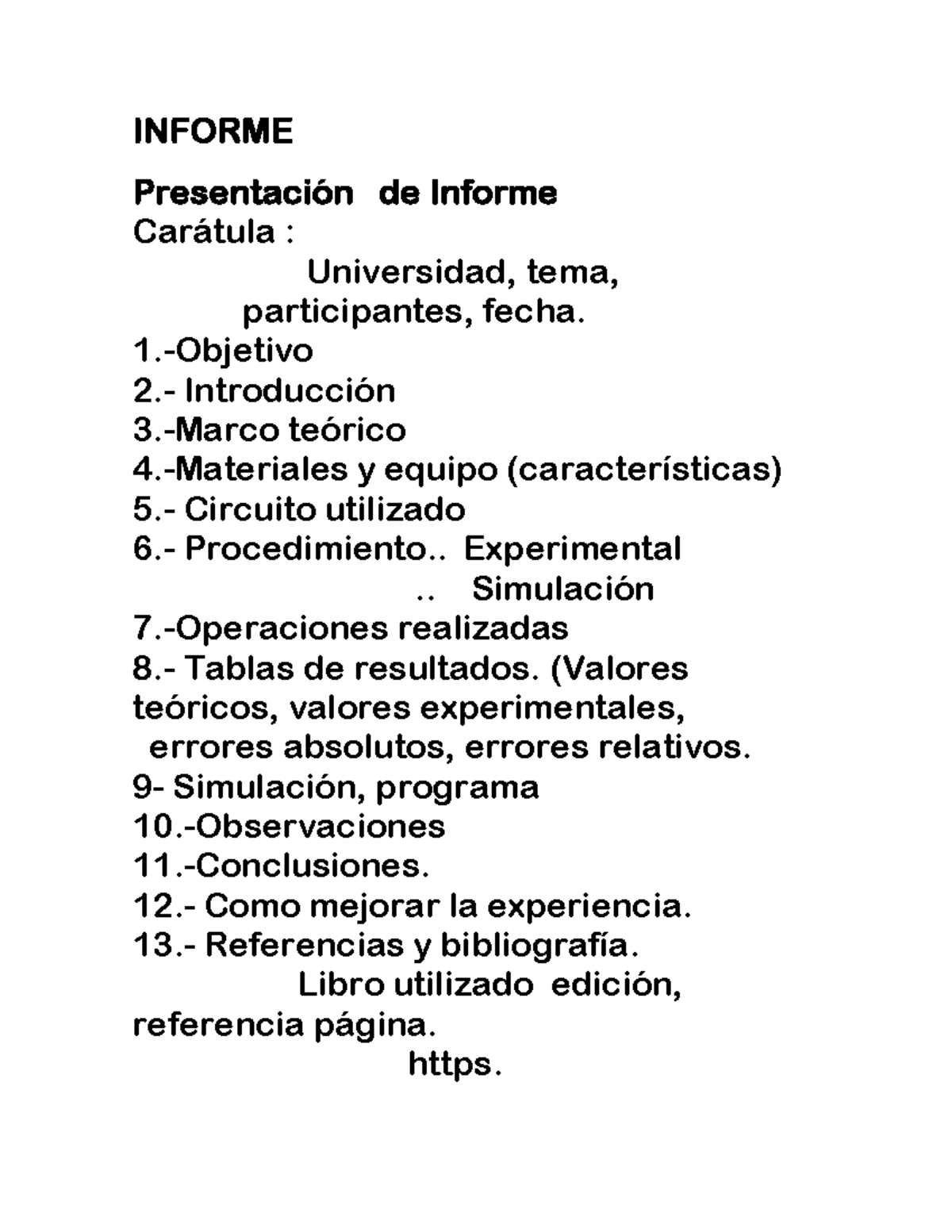 Forma de presentar Laboratorio - INFORME PresentaciÛn de Informe Car ...