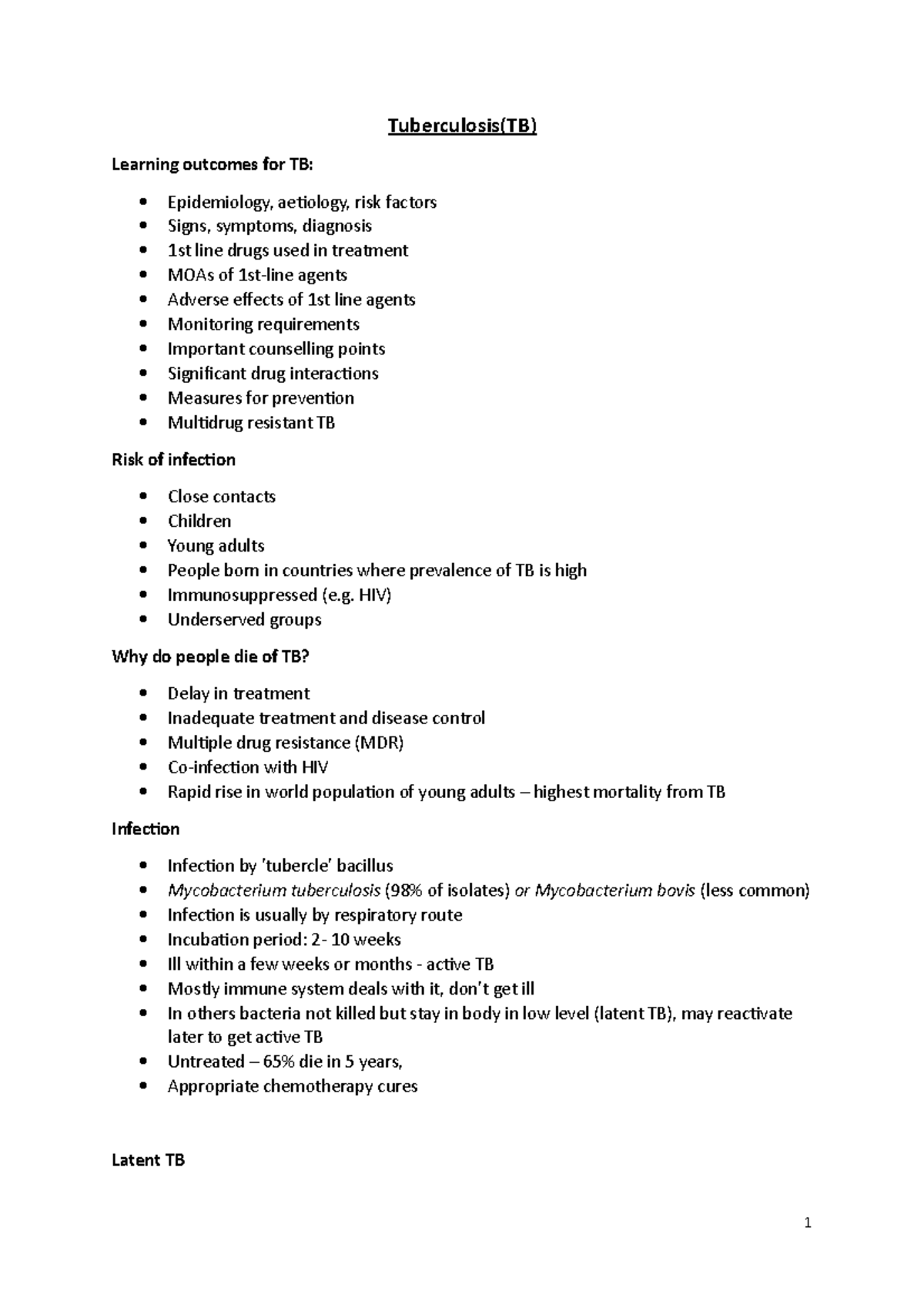 Tuberculosis - Tuberculosis(TB) Learning outcomes for TB: Epidemiology ...