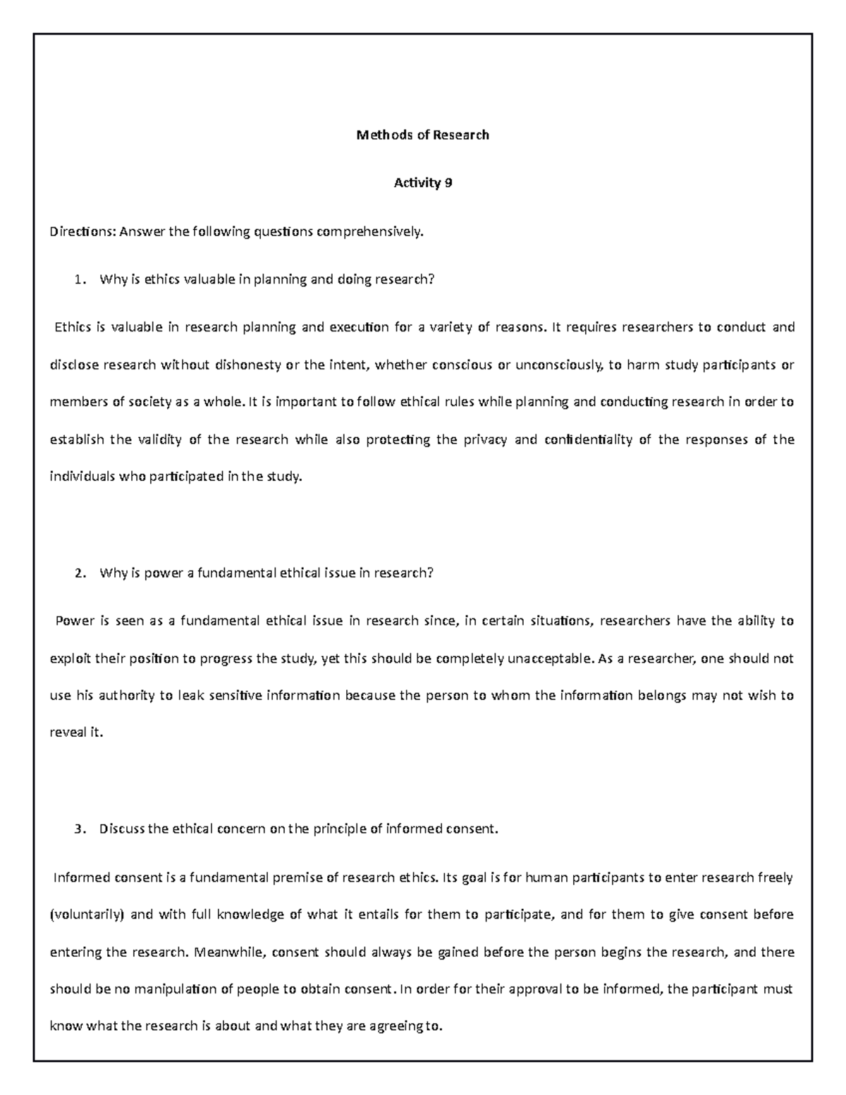 Methods of Research Activity 9 (2021-2022) - Methods of Research ...