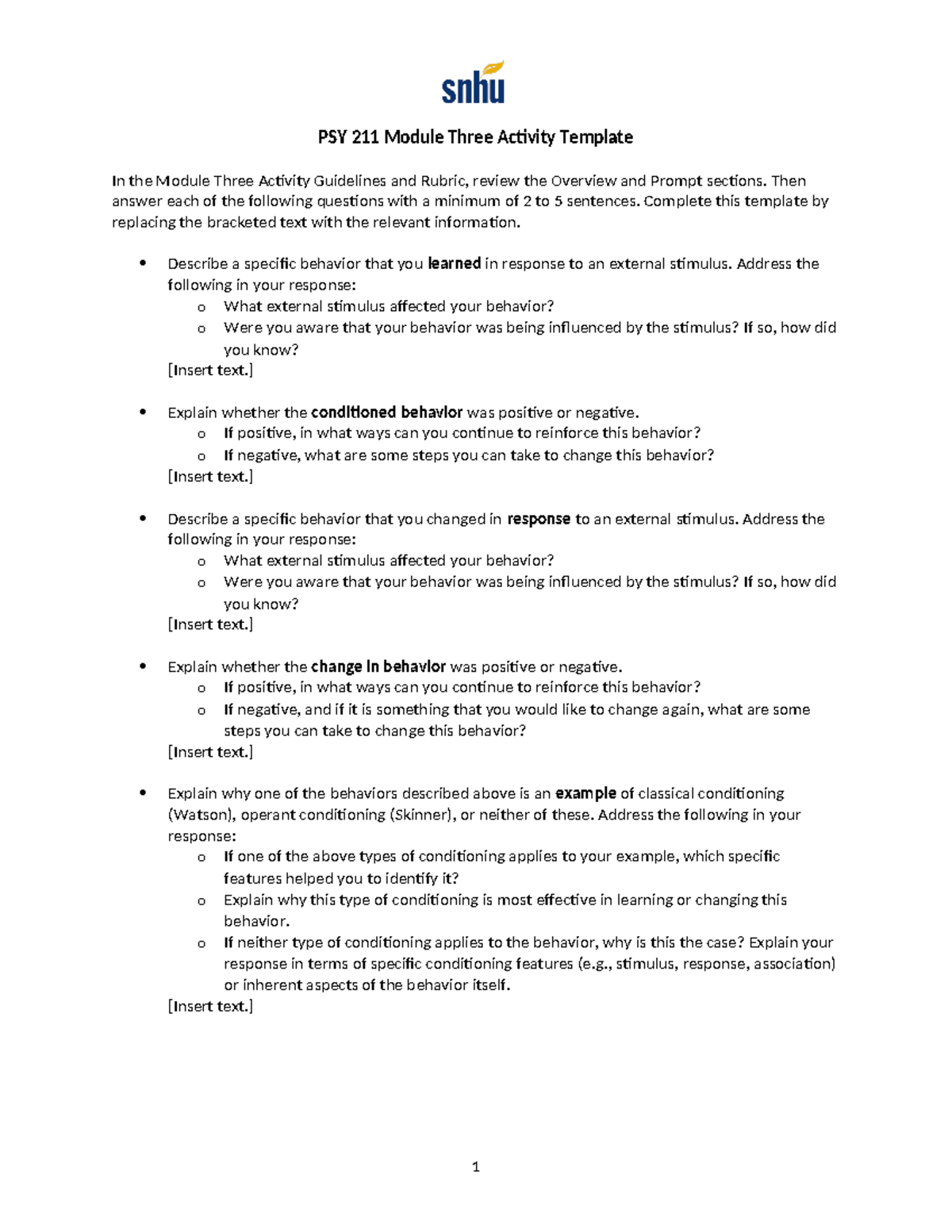 PSY 211 Module Three Activity Template - Then answer each of the ...
