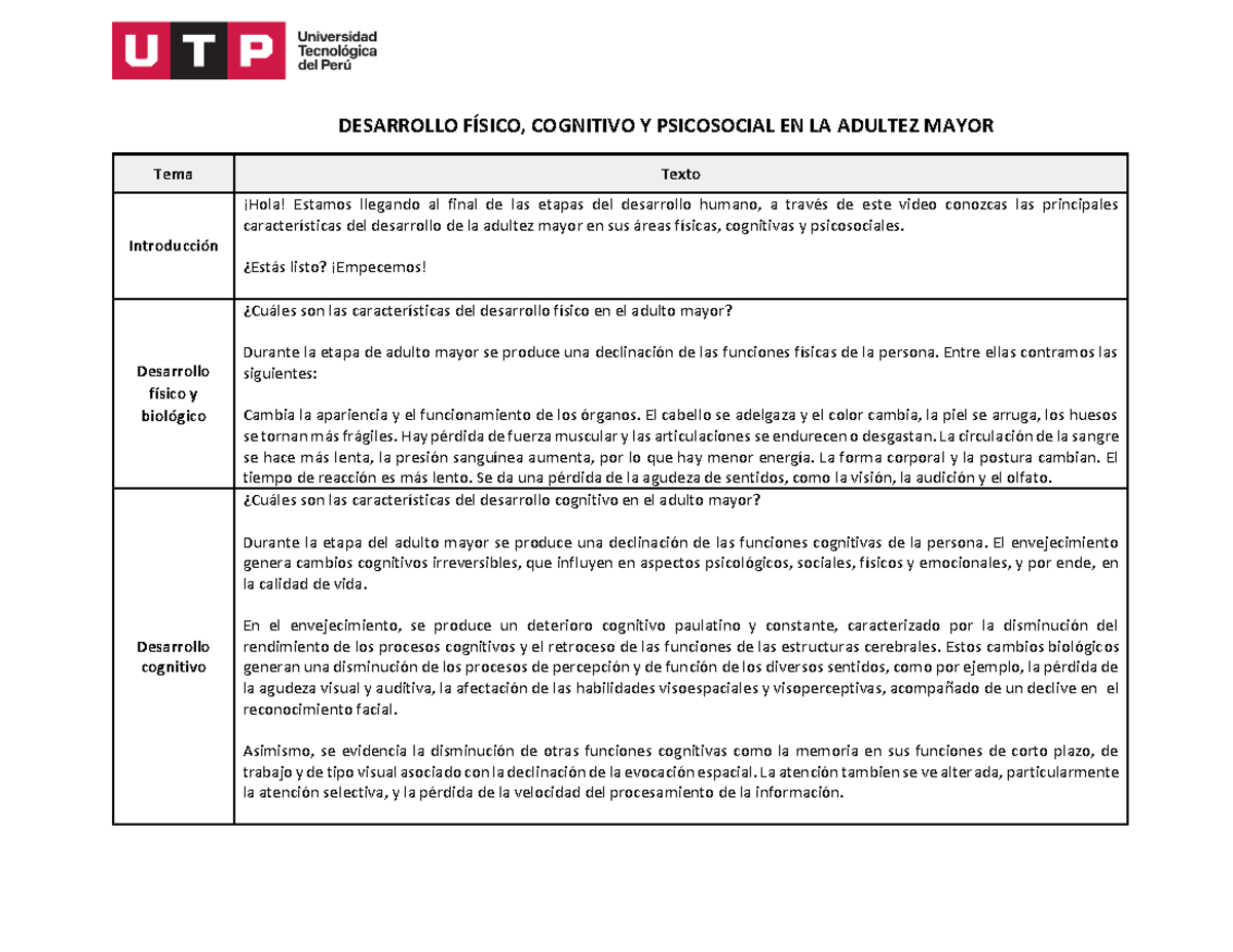 Adulto mayor Psicologuiaaaaa Conceptoo UTP - DESARROLLO FÍSICO ...