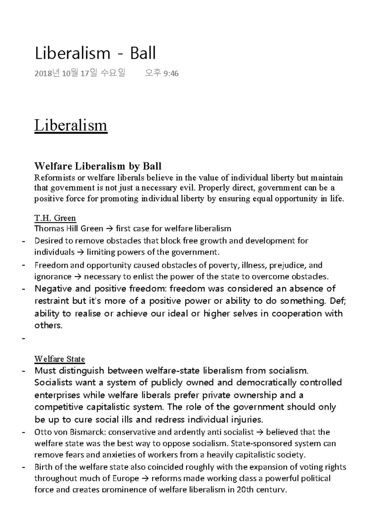 Liberalism - Ball - PHILLIPS JOE CARROLL(Professor)'s lecture notes ...