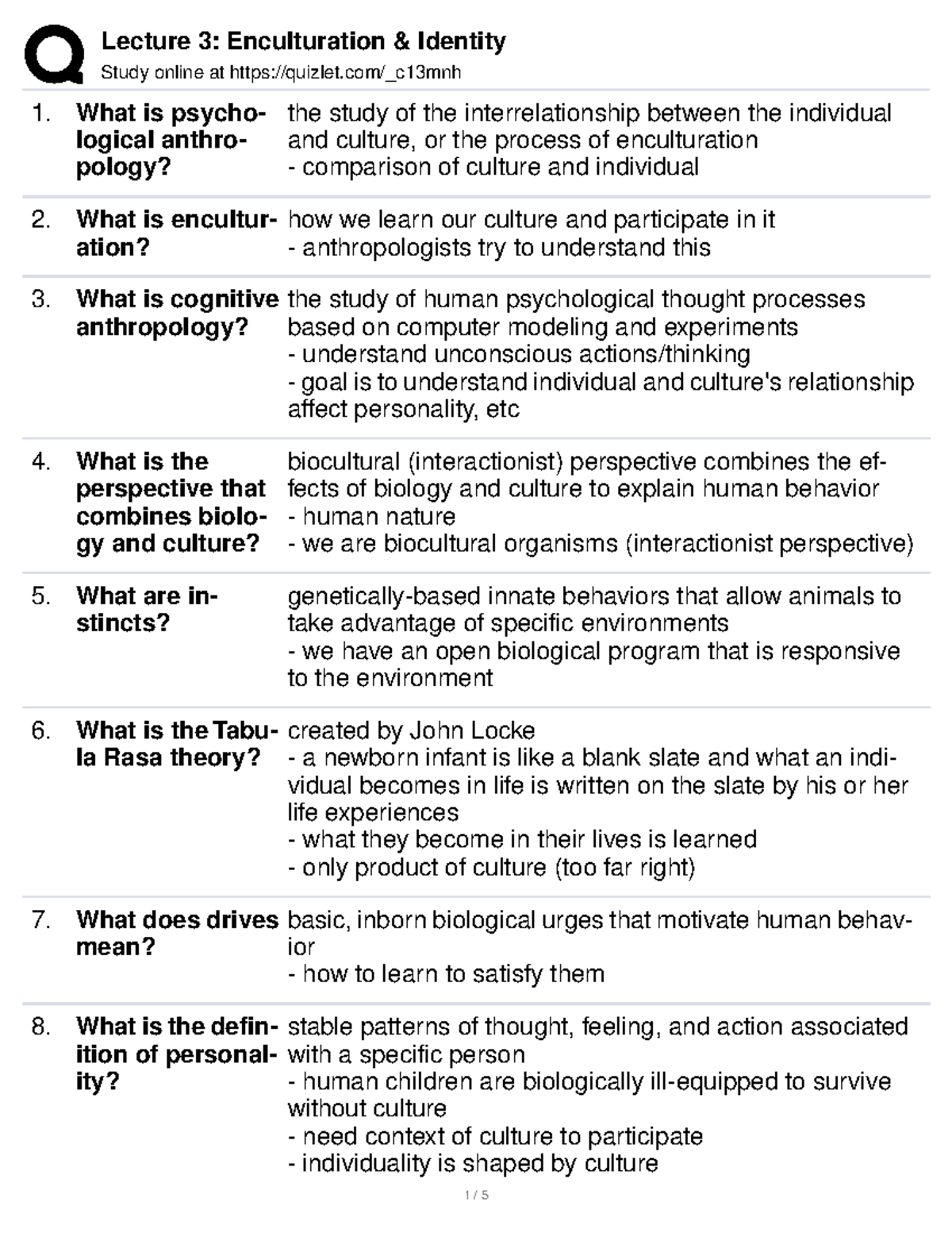 ANT 10CD Lecture 3: Quizlet - Study online at quizlet/_c13mnh What is ...