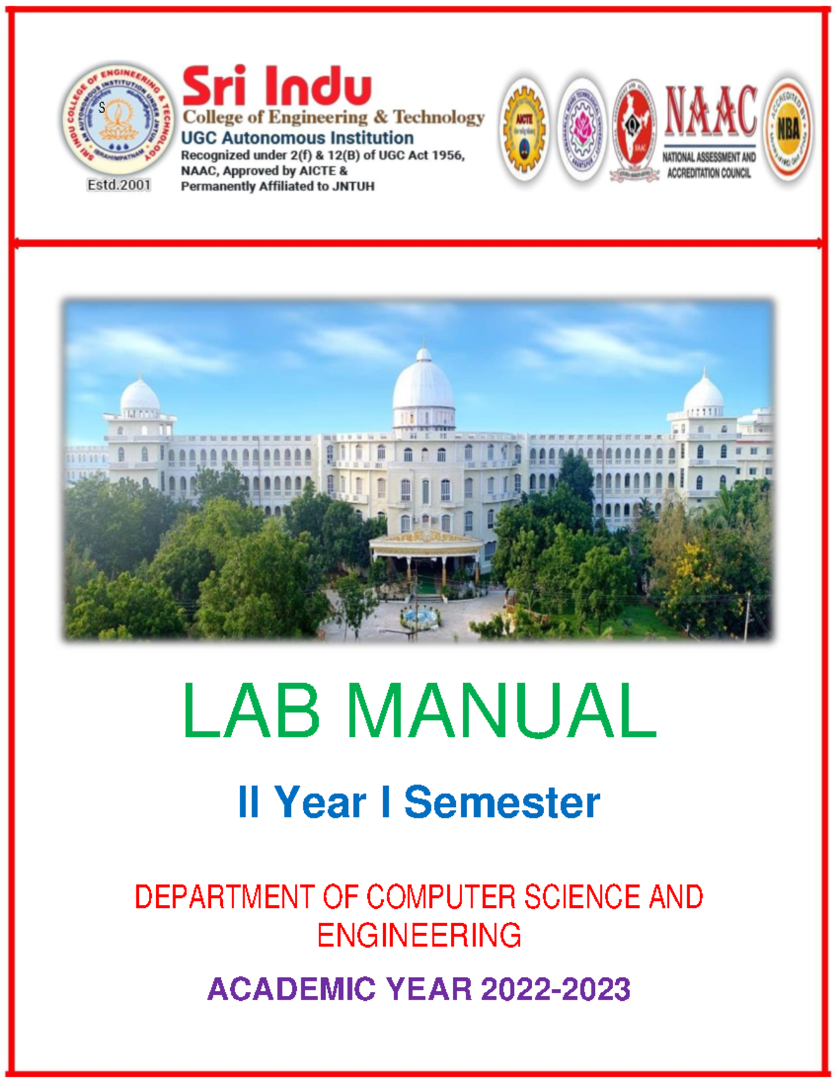 R20CSE21L2 IT Workshop Lab - S LAB MANUAL II Year I Semester DEPARTMENT ...