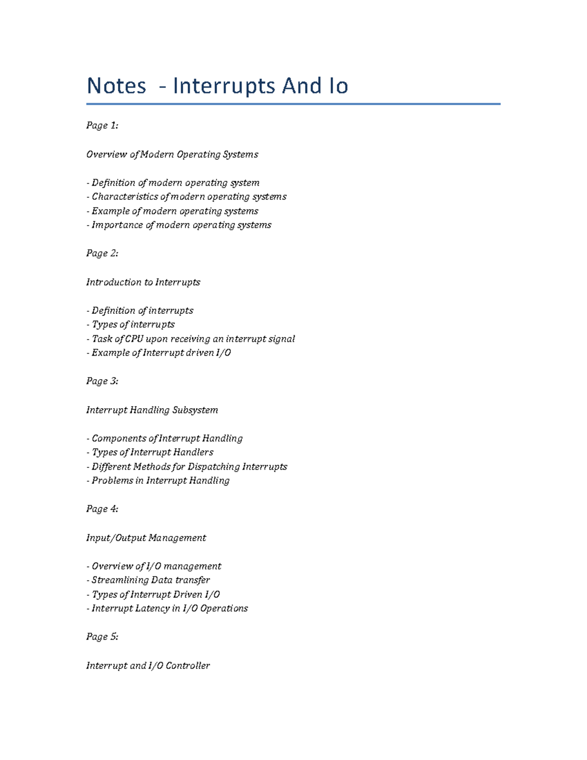 Lecture Notes Interrupts And Io Notes Interrupts And Io Page 1 Overview Of Modern