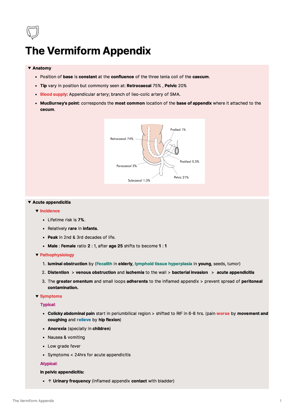 The Vermiform Appendix - Tip vary in position but commonly seen at ...