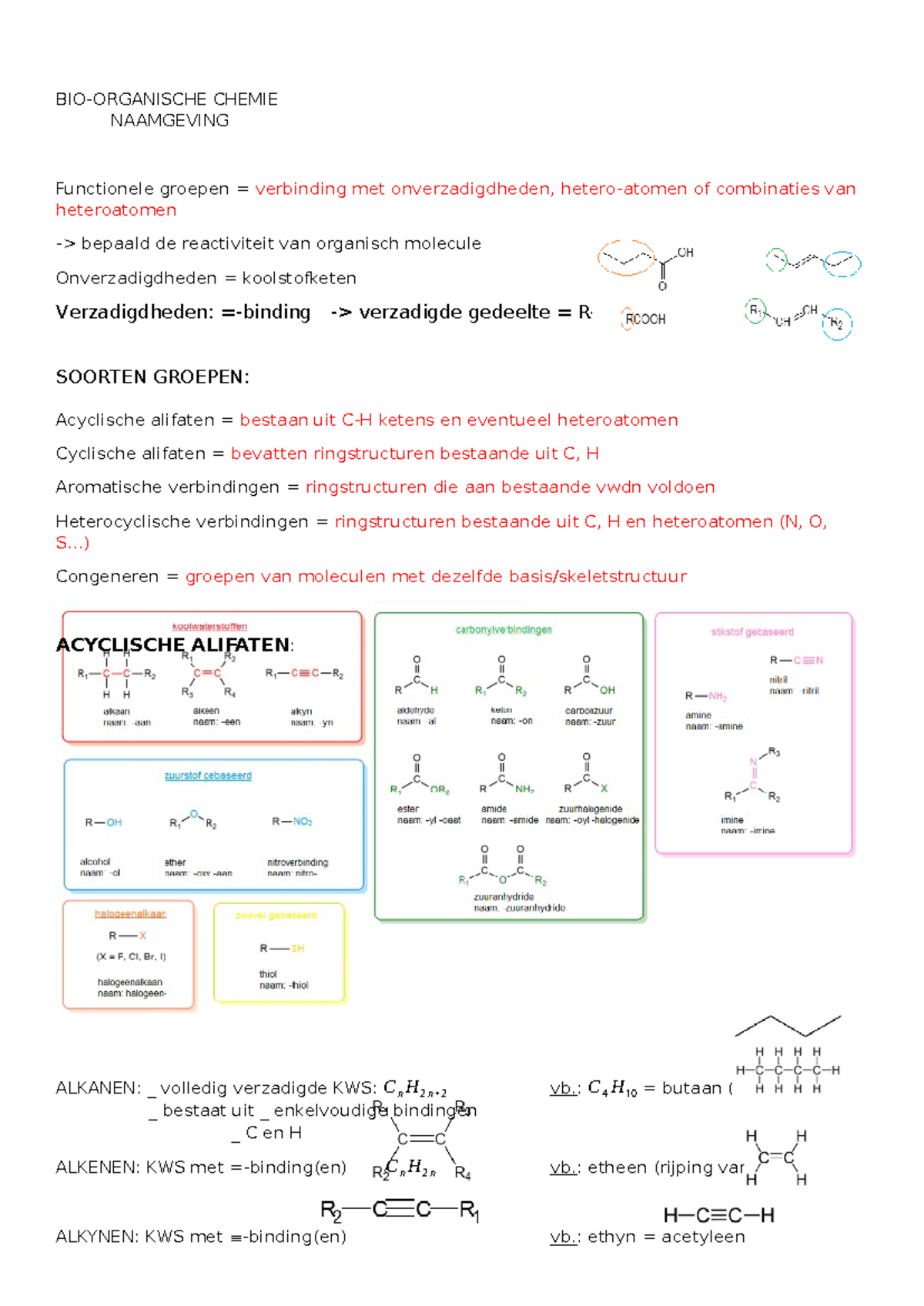 Samenvatting naamgeving bio-org - BIO-ORGANISCHE CHEMIE NAAMGEVING ...