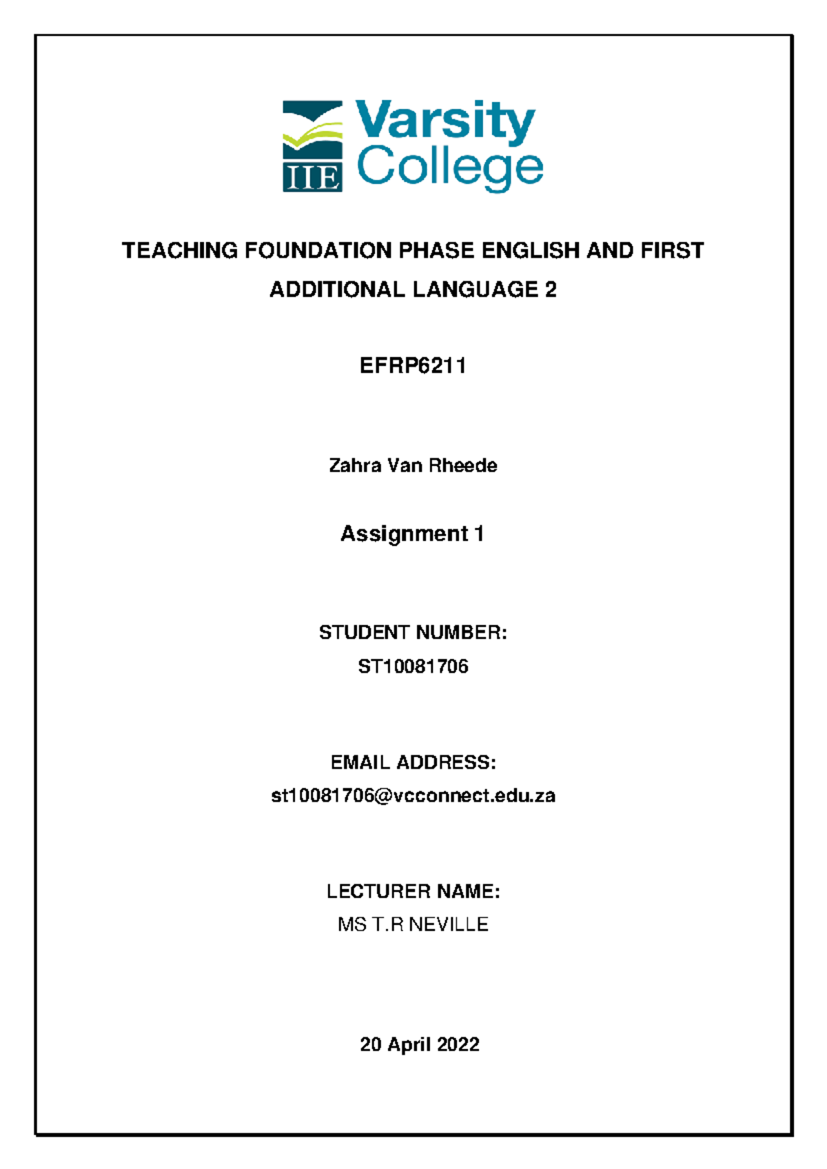 Alphabet Chart - CDLT6211 - TEACHING FOUNDATION PHASE ENGLISH AND FIRST ...