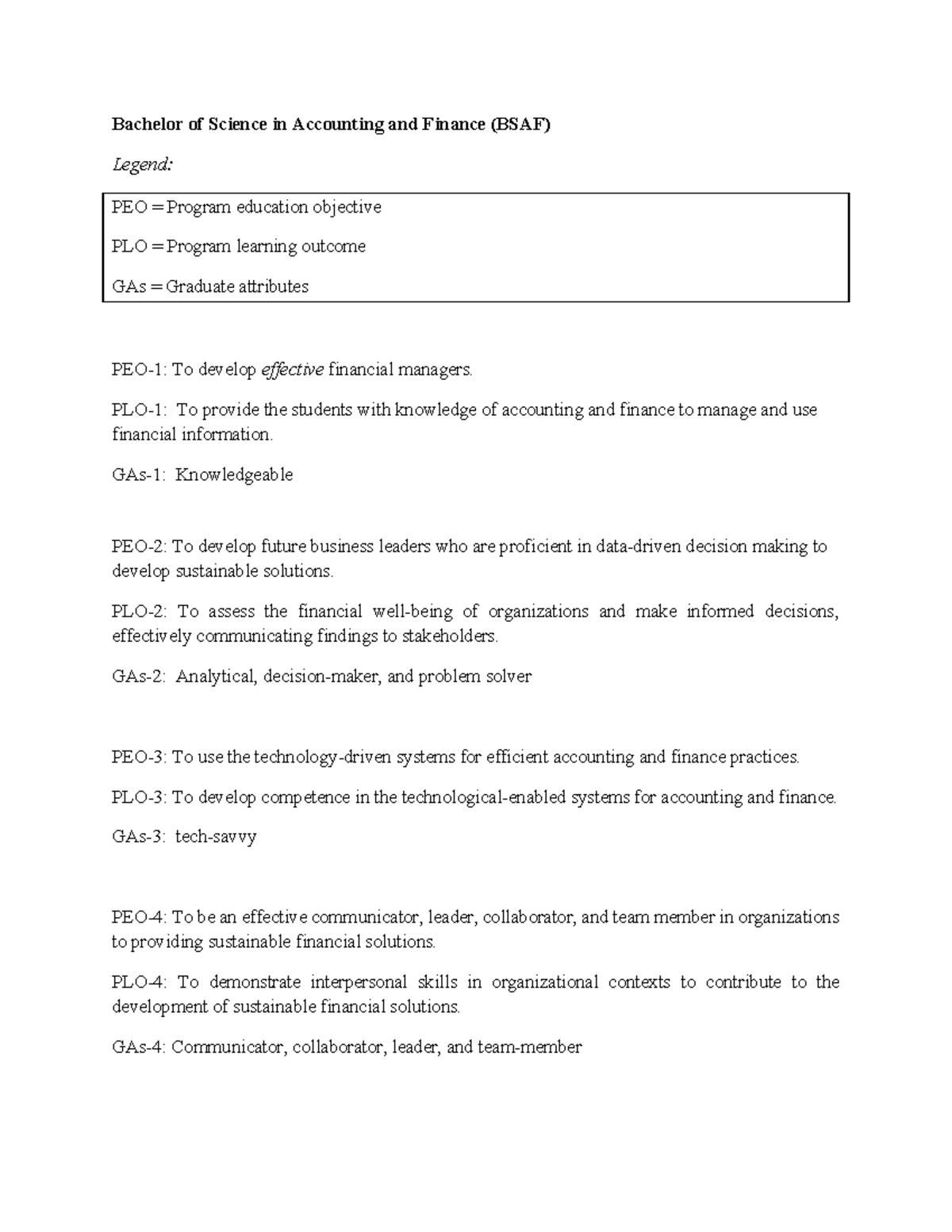 Annexure BAF course requirements - Bachelor of Science in Accounting ...