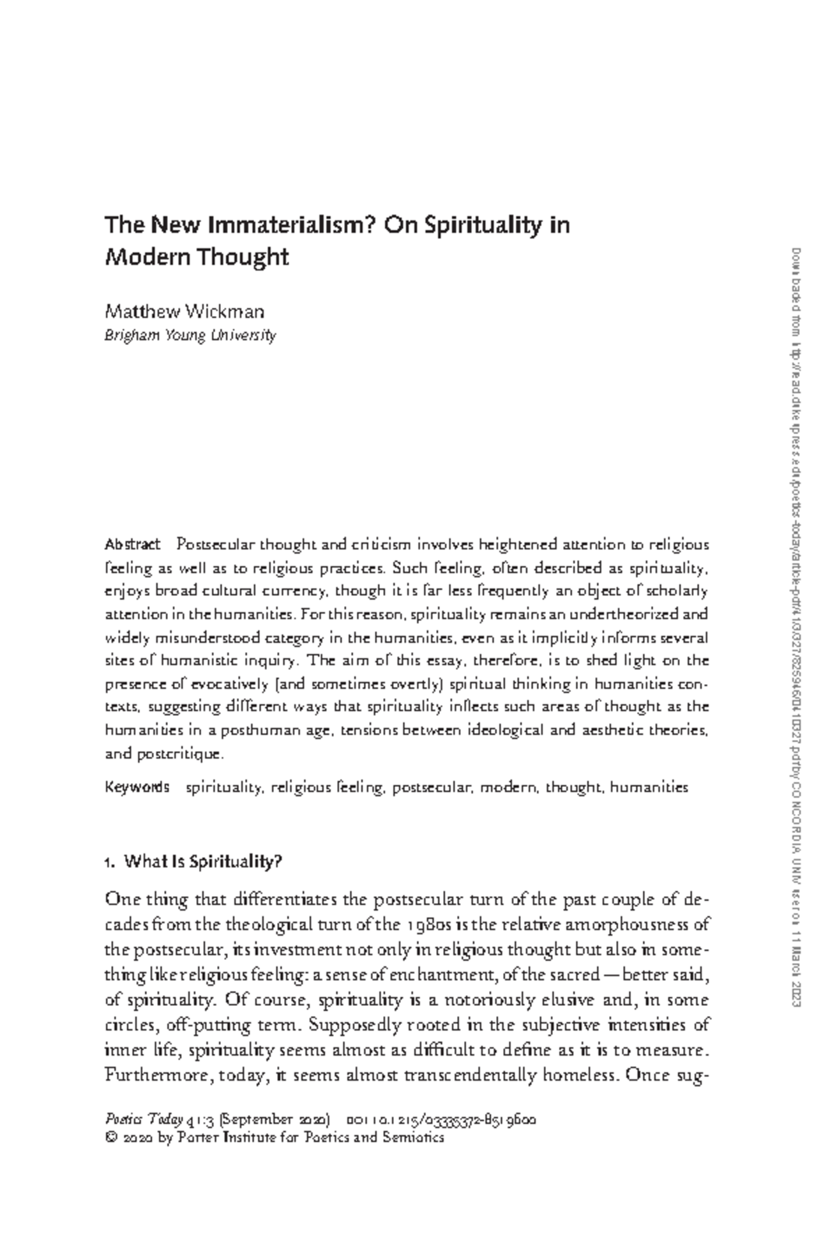 Wickman - The New Immaterialism? On Spirituality in Modern Thought ...