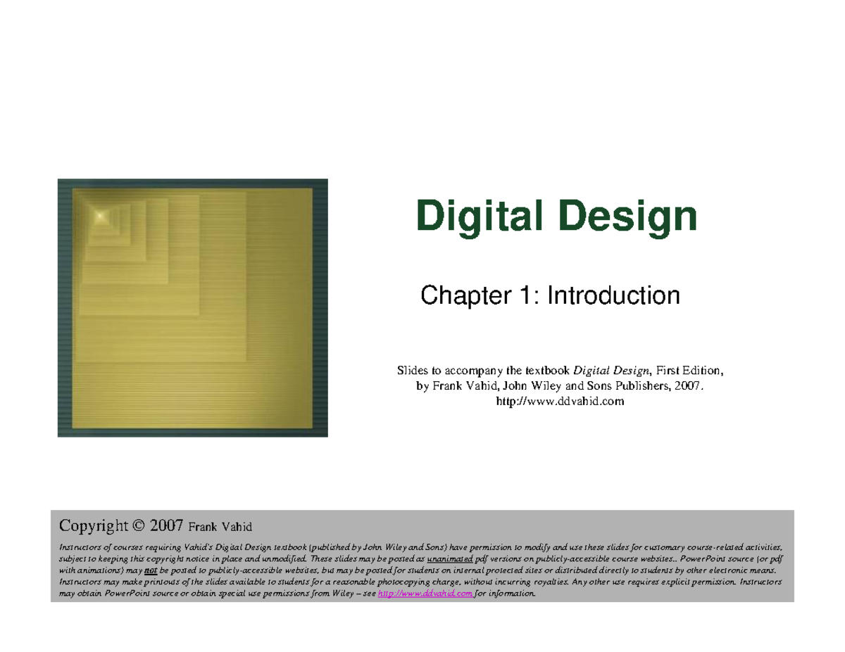 Ch01 - NOTES - 1 Digital DesignCopyright © 2007Frank Vahid Digital ...
