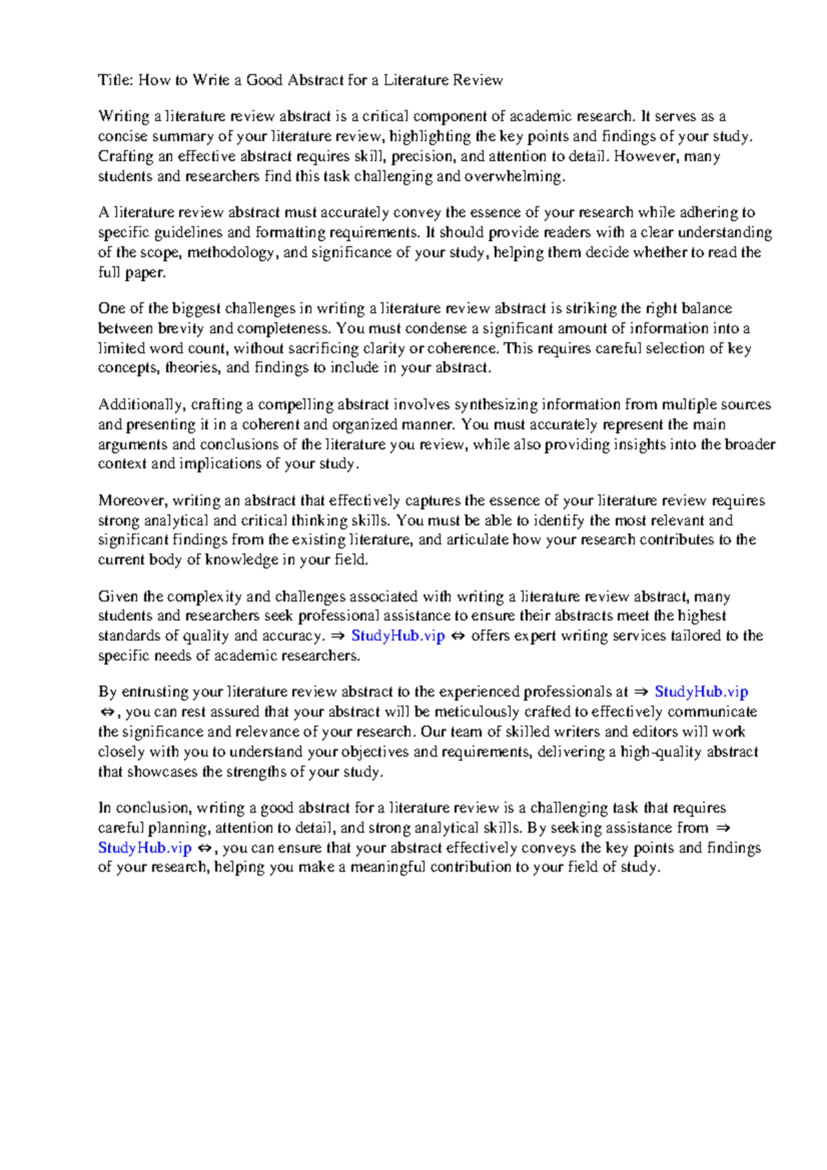 How To Write A Good Abstract For A Literature Review - Title: How to ...