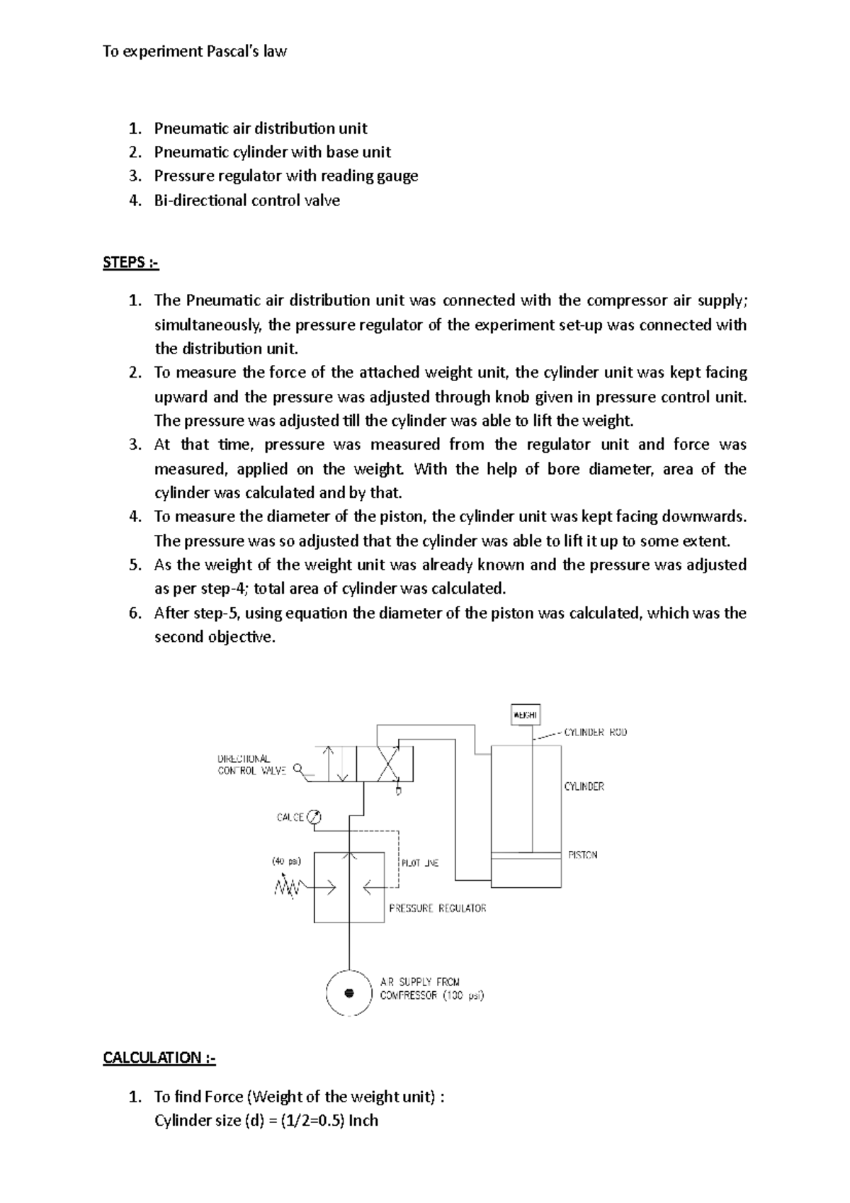 LAB-2 Report 1 - To experiment Pascal’s law Pneumatic air distribution ...