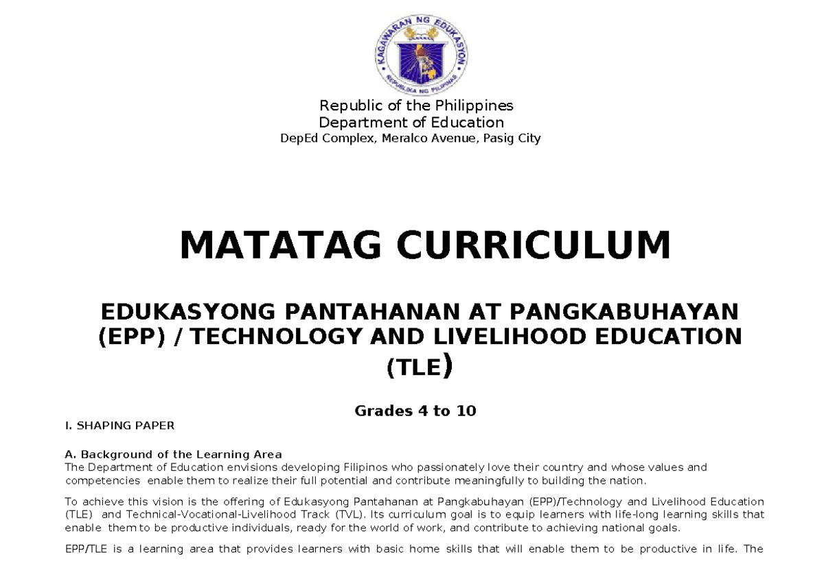 1. Matatag-EPP TLE- Curriculum - Republic of the Philippines Department ...
