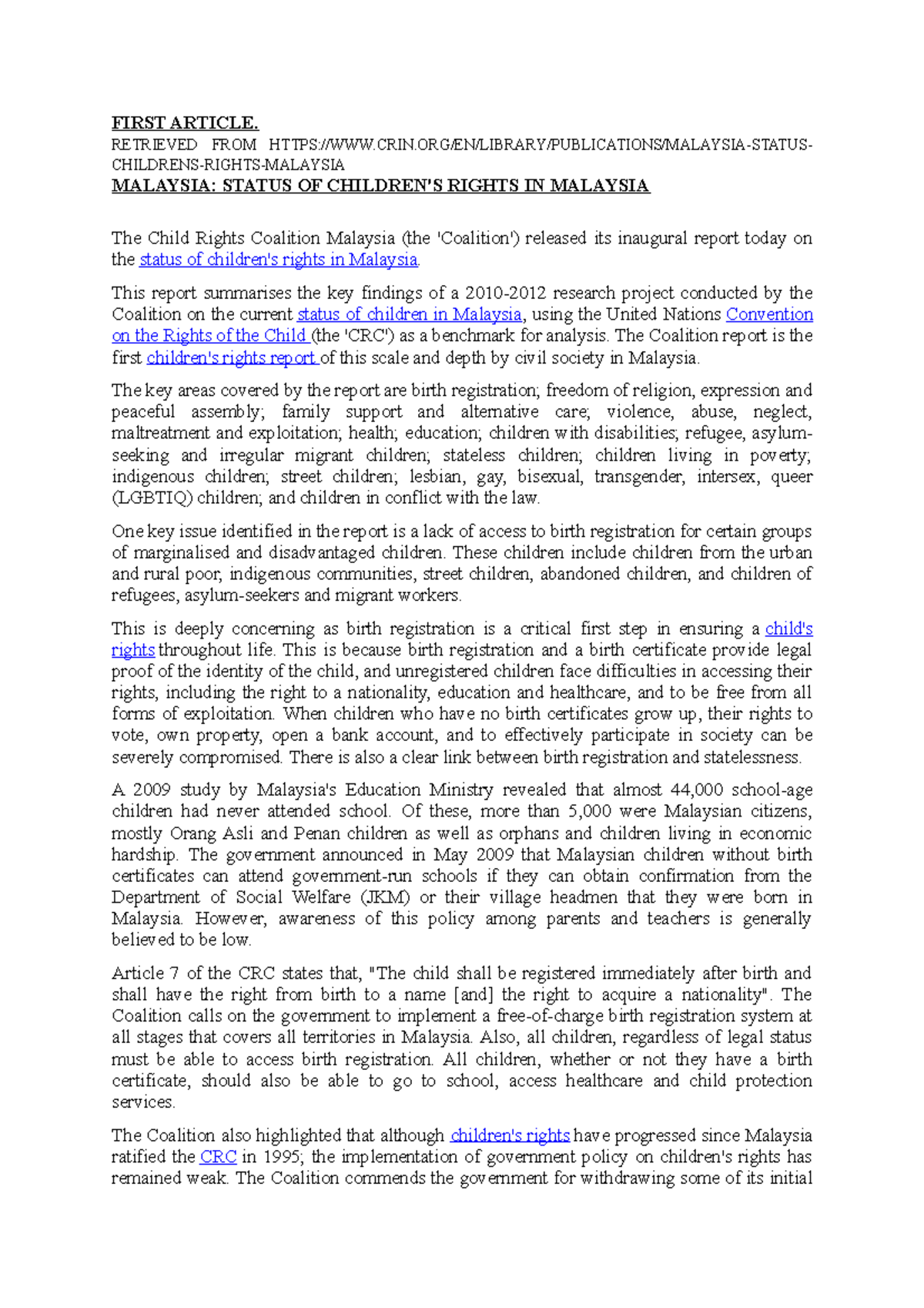 Presentation Articles - FIRST ARTICLE. RETRIEVED FROM - Studocu