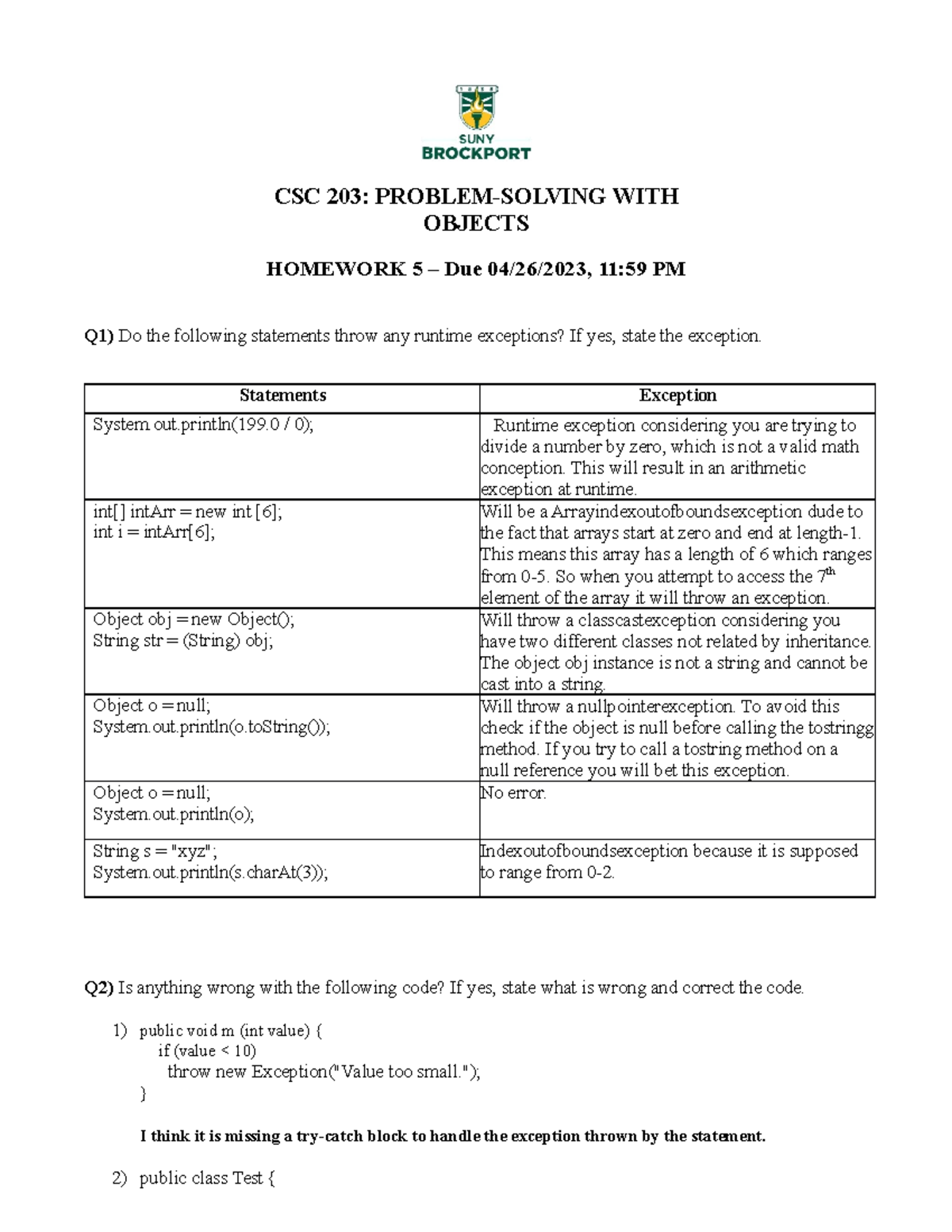 Hw5 Jayleen Ramos - idk - CSC 203: PROBLEM-SOLVING WITH OBJECTS HOMEWORK 5 – Due 04/26/2023, 11 ...
