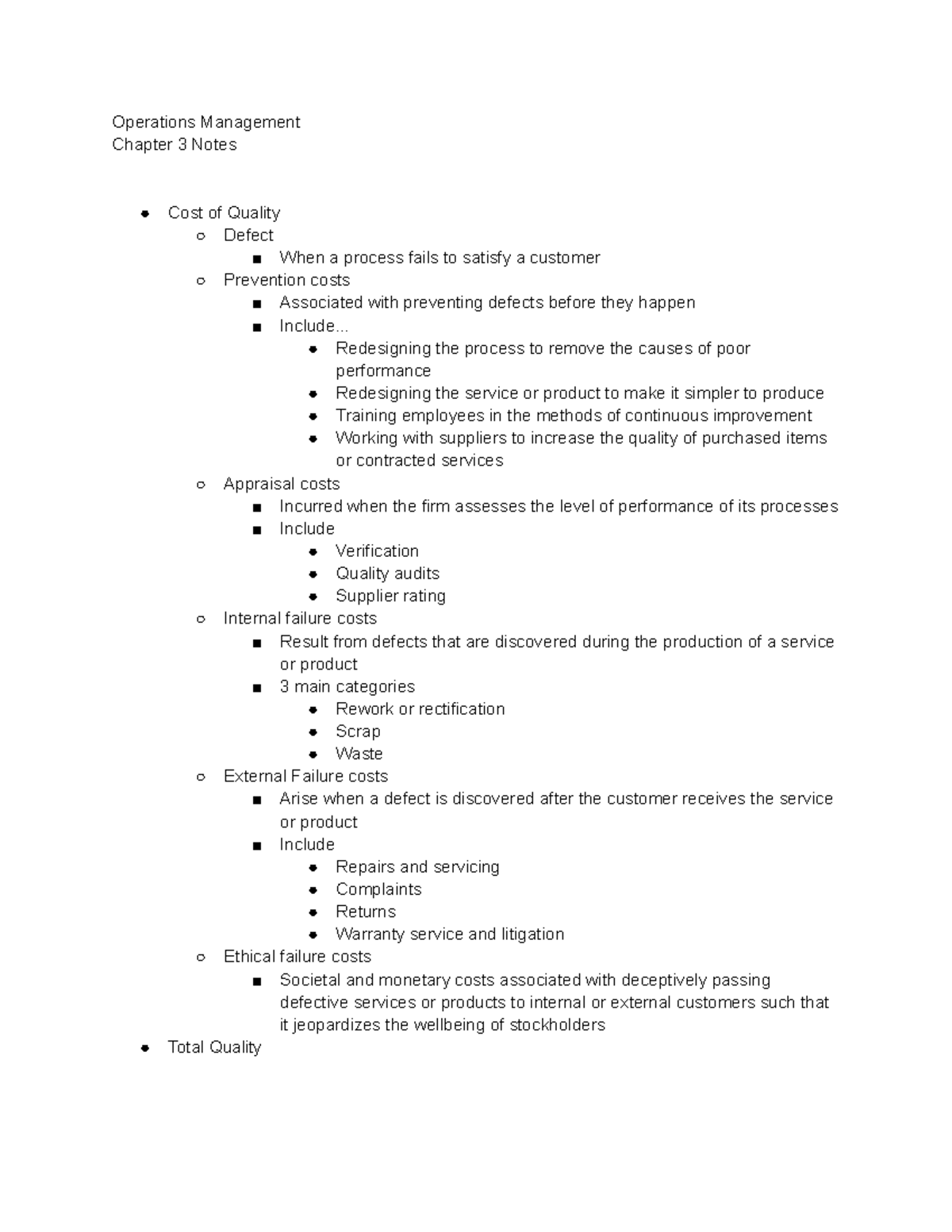 Chapter 3 Notes - Professor Arthur Hudson - Operations Management ...