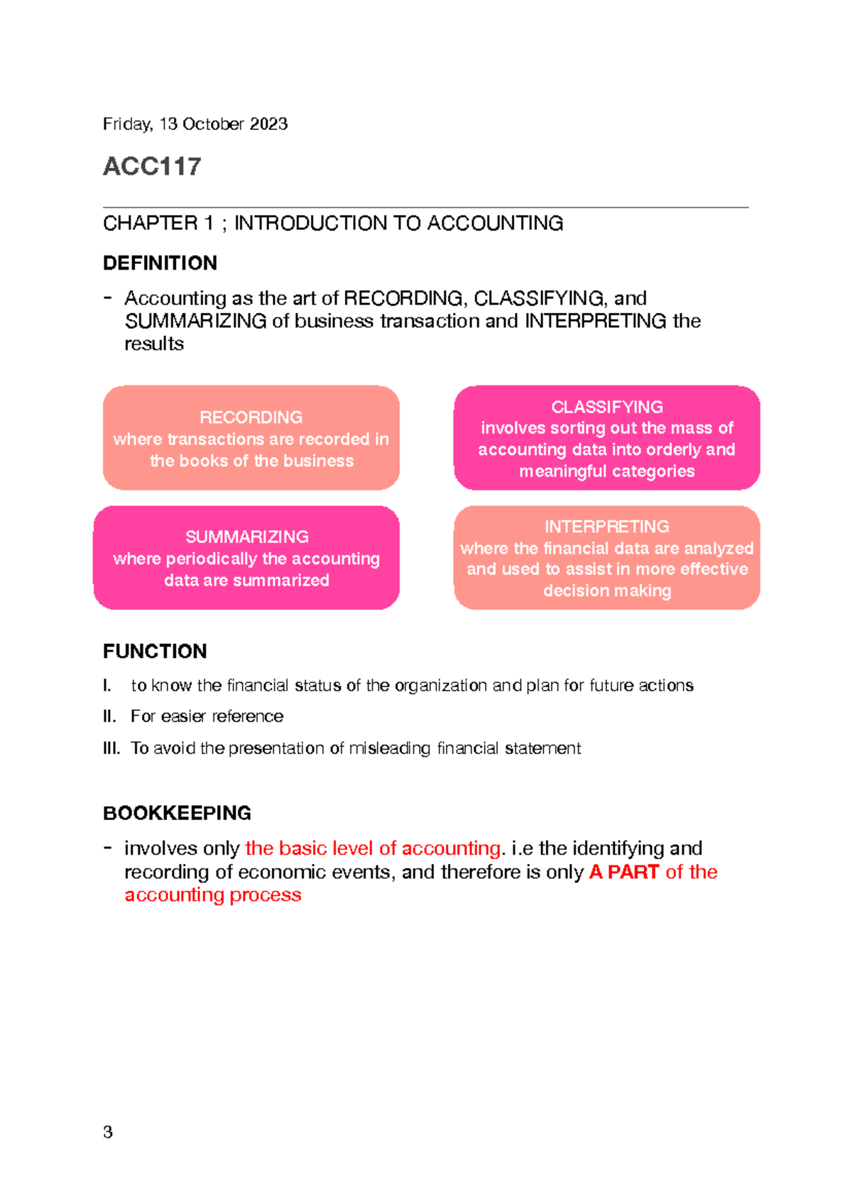 ACC117 Intro TO Accounting Notes - Friday, 13 October 2023 ACC CHAPTER ...