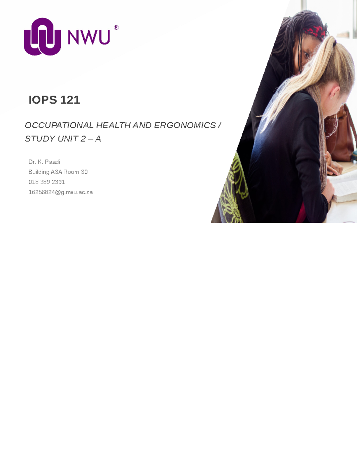 IOPS 121 SU2A - Notes - IOPS 121 OCCUPATIONAL HEALTH AND ERGONOMICS ...