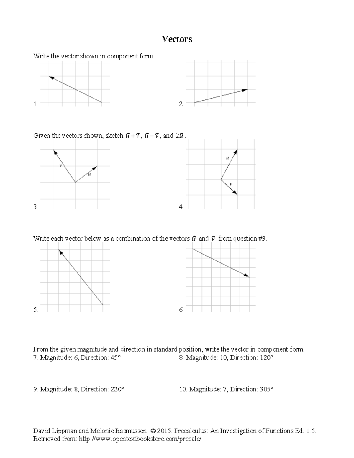 HW 6.4.1 Vectors - David Lippman and Melonie Rasmussen © 2015 ...