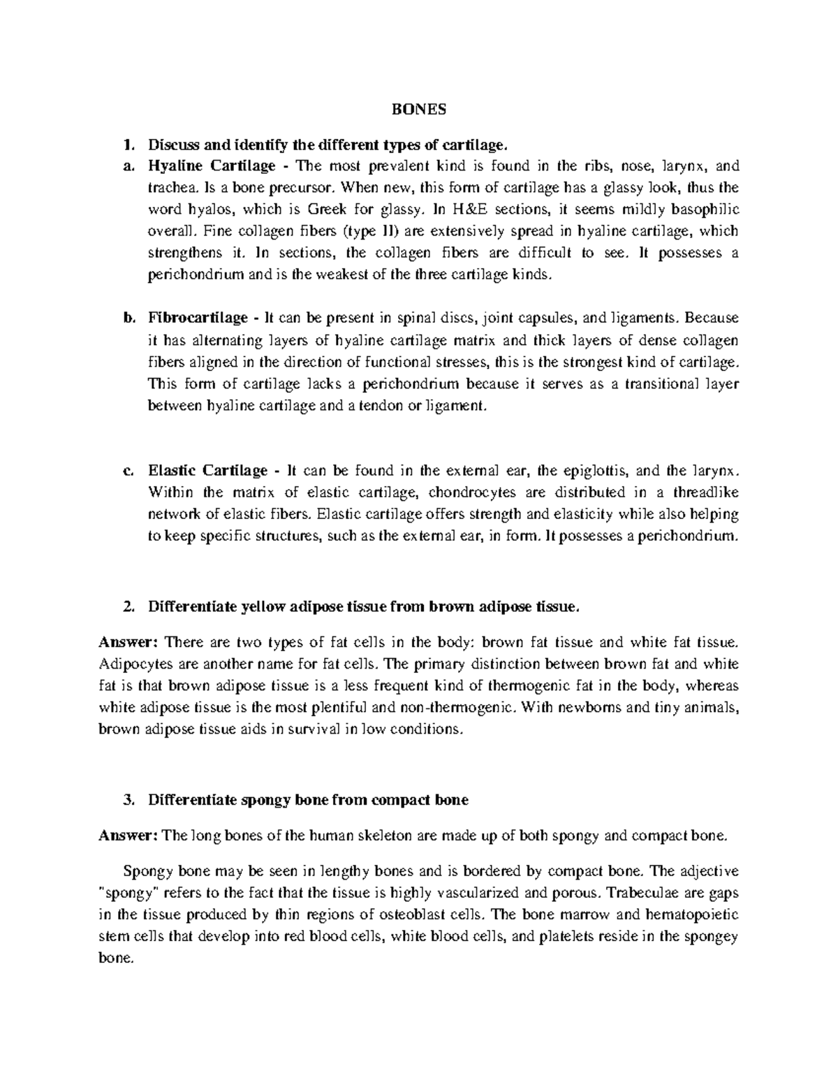 Histology Bones - BONES 1. Discuss and identify the different types of ...